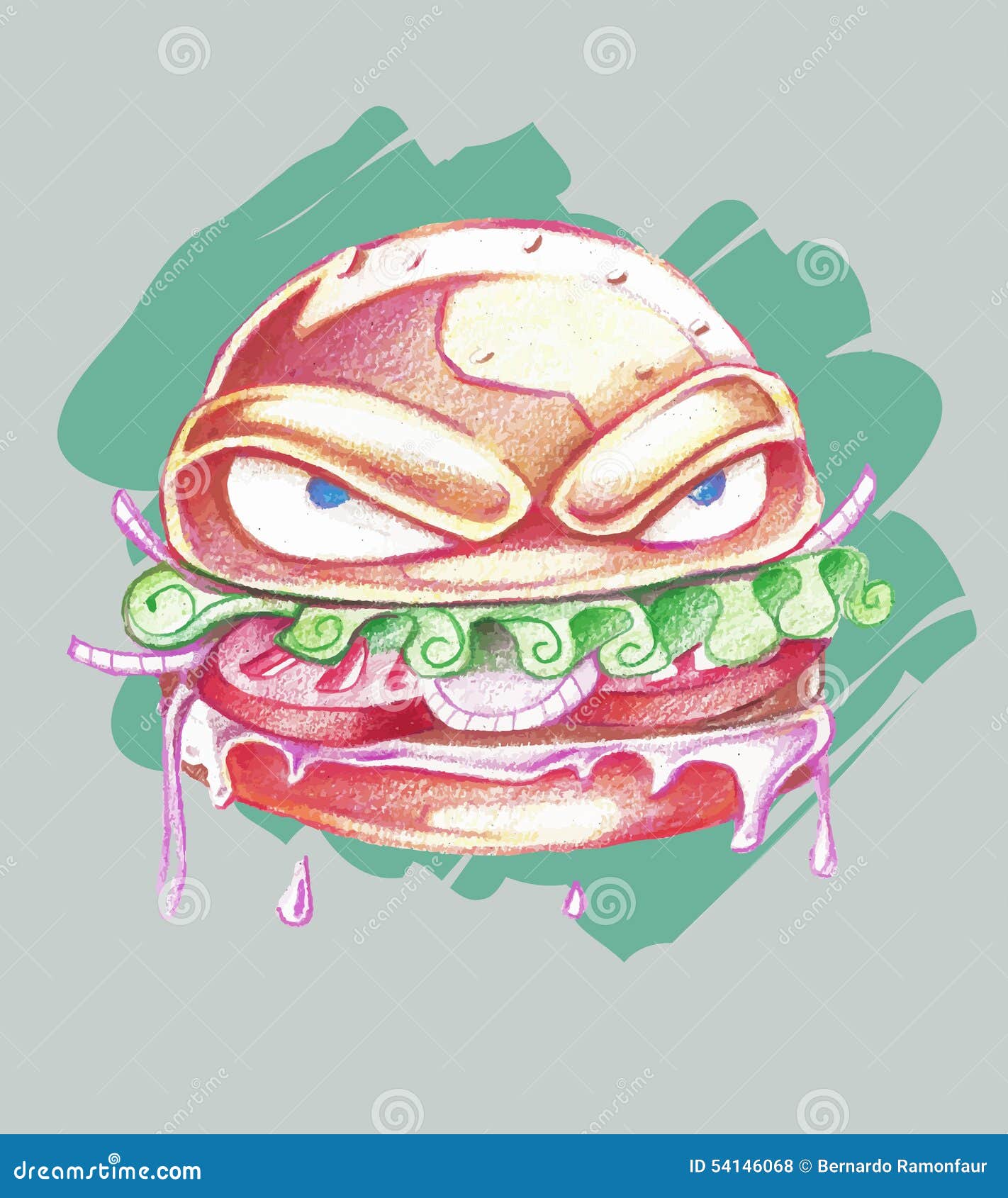 Big bad burger stock vector. Illustration of eyes, hand - 54146068