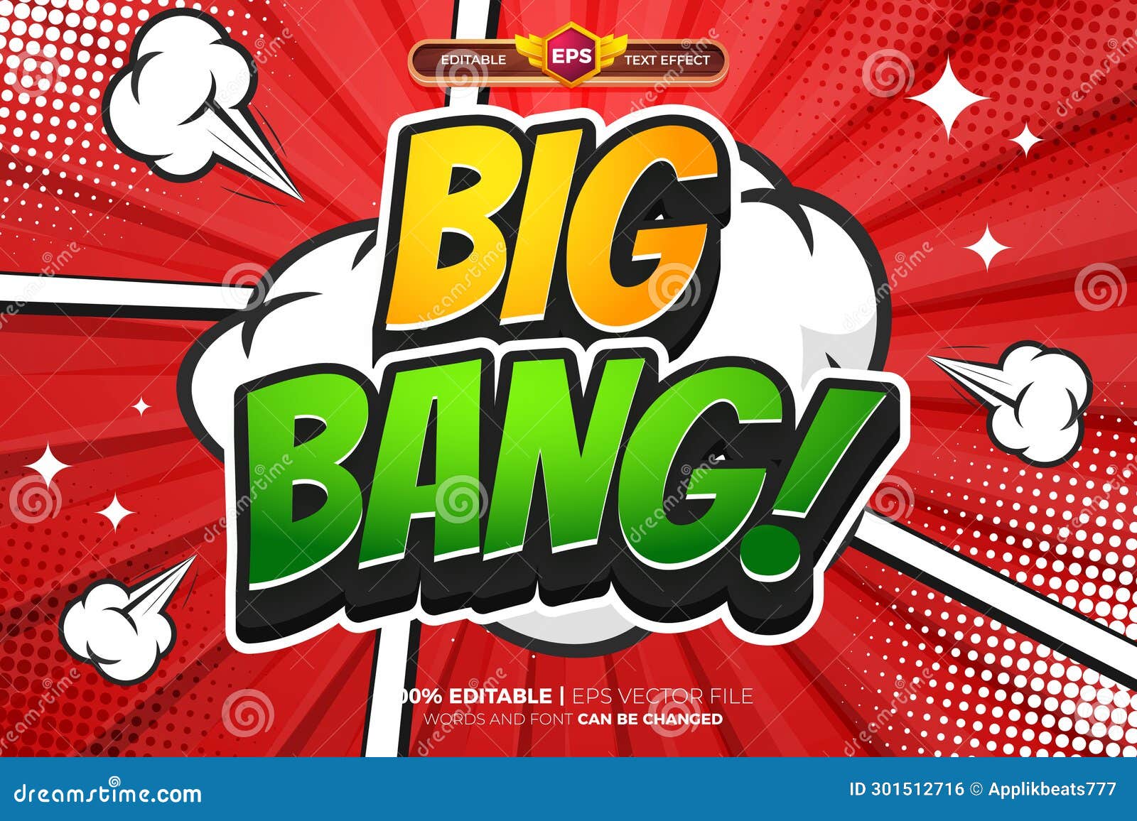 Big Bang Comic Adventure Editable Text Effect Logo Template Stock ...