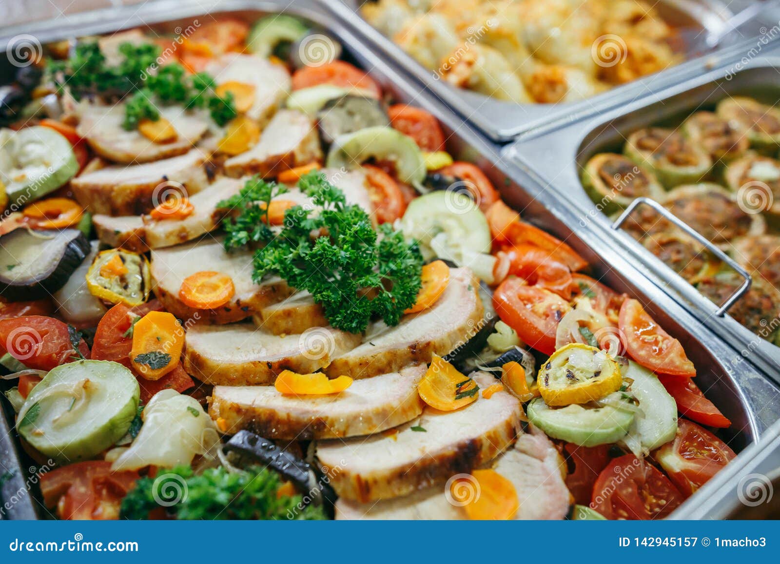 Big Banquet Table with Chafing Dish Heaters Stock Image - Image of meal ...