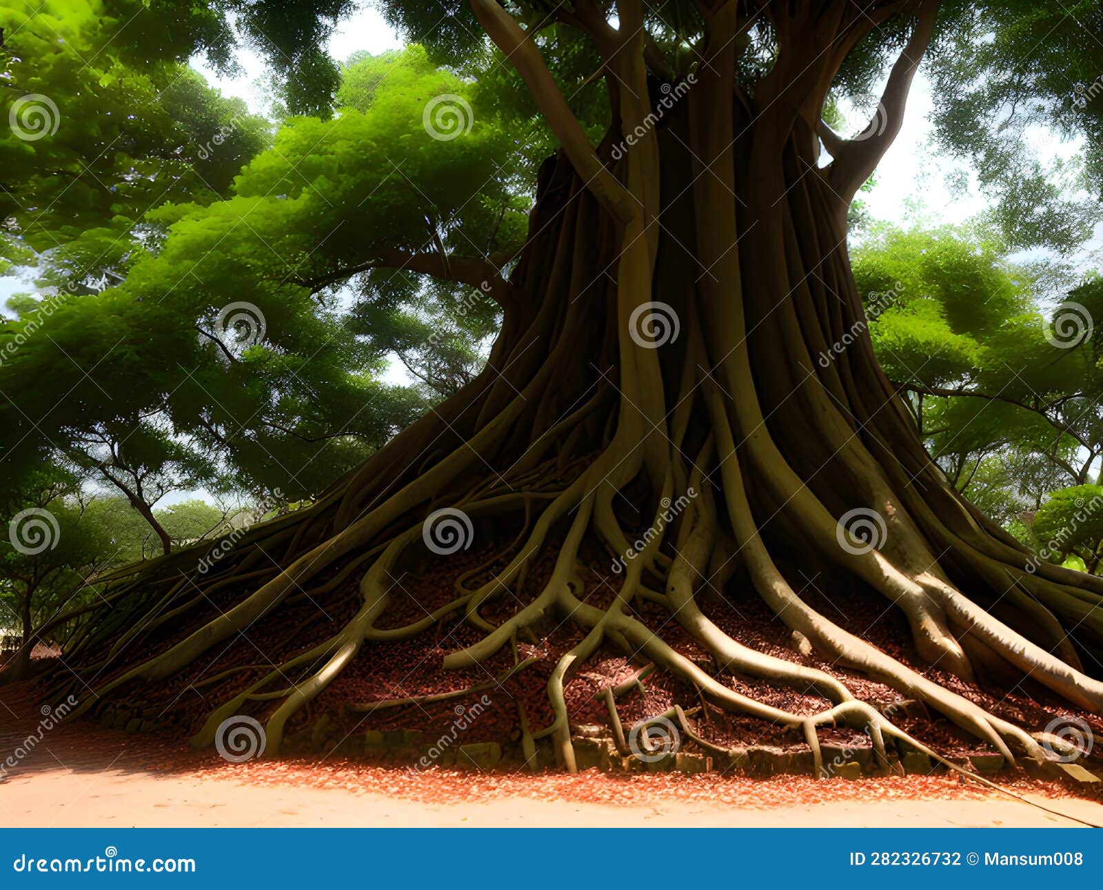 Big Banyan Tree and Roots in a Park, Ai Generated Stock Illustration ...