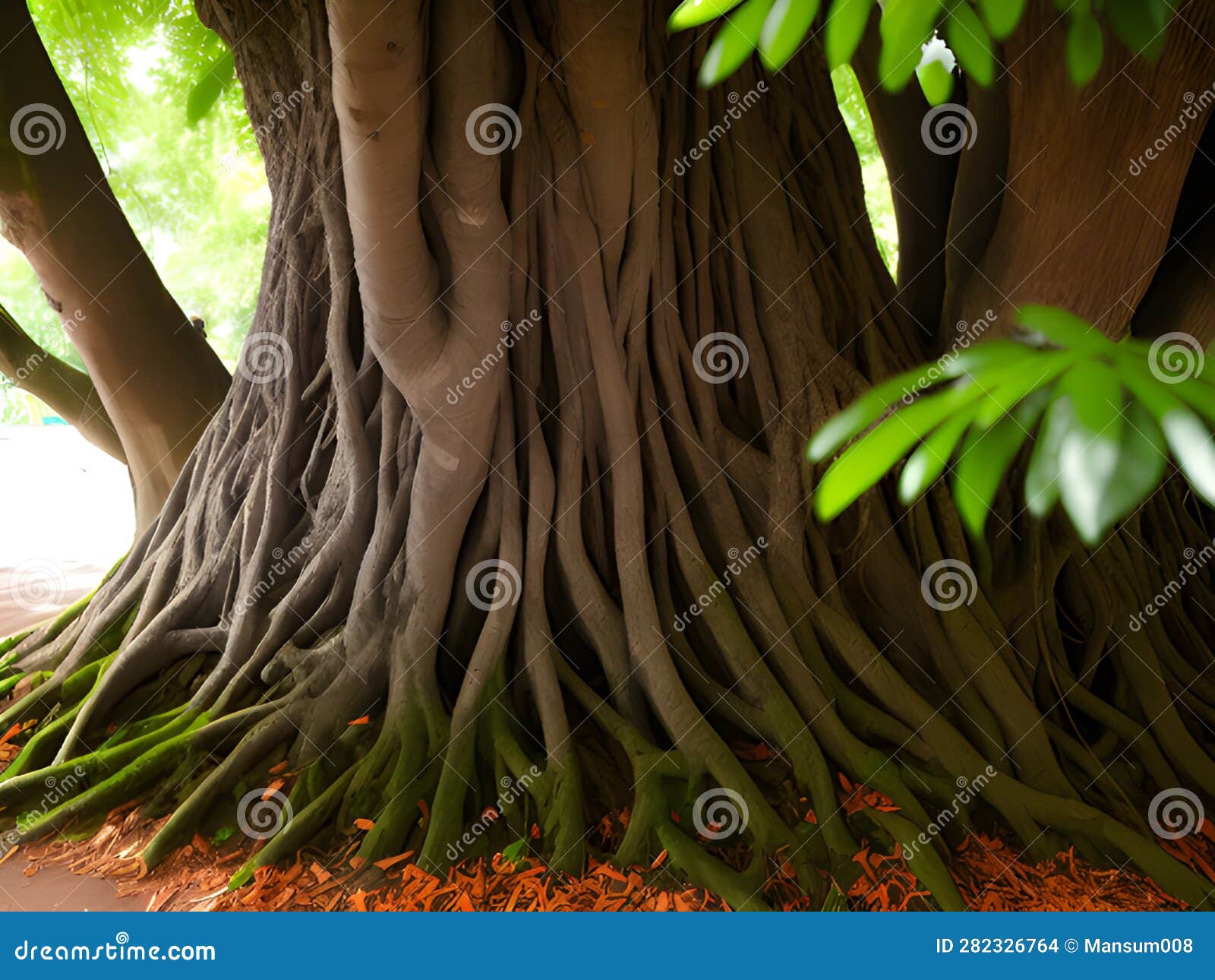 Big Banyan Tree and Roots in a Park, Ai Generated Stock Illustration ...