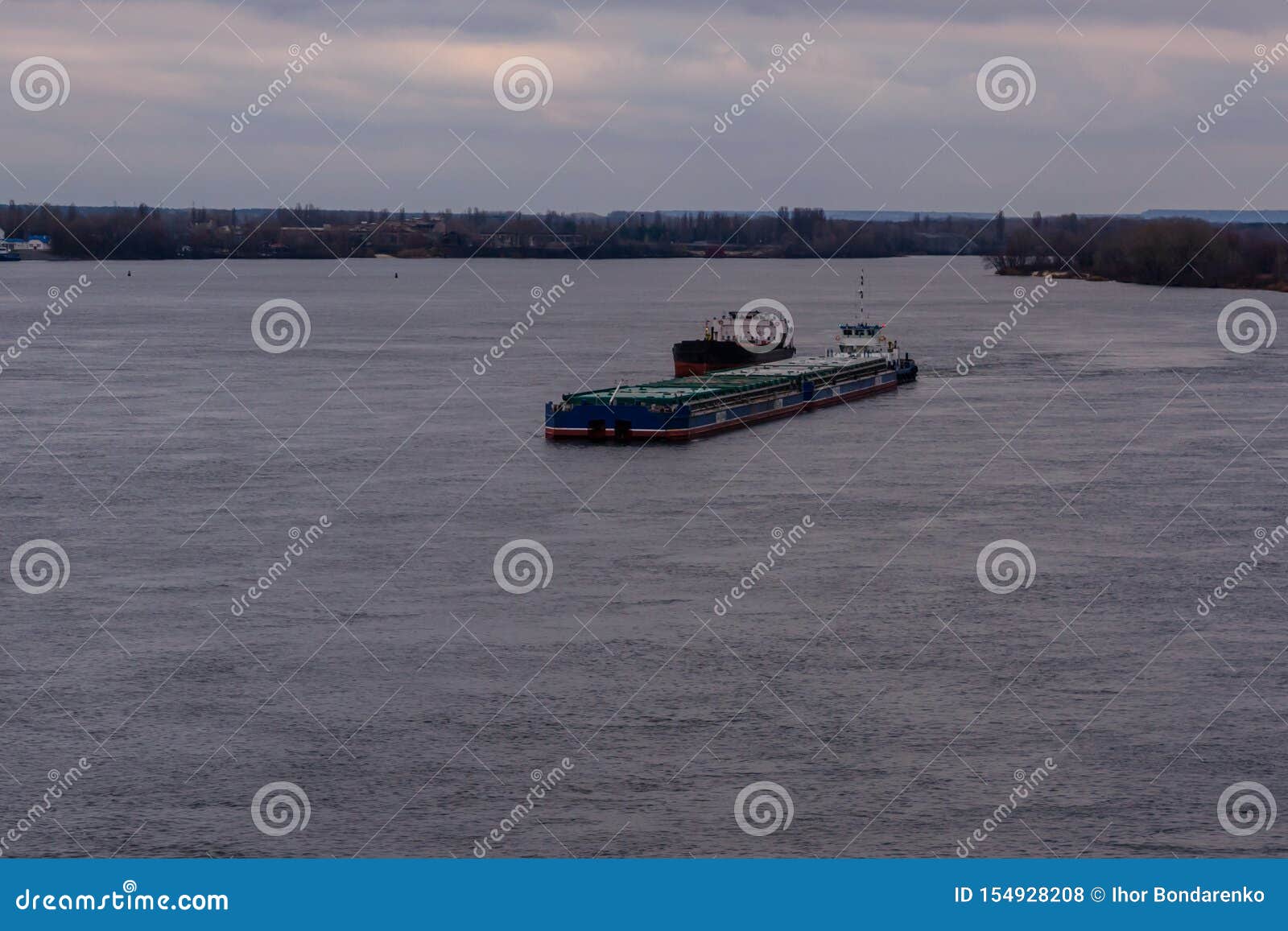 Big Barge and Ship on River Dnieper Editorial Stock Photo - Image of ...