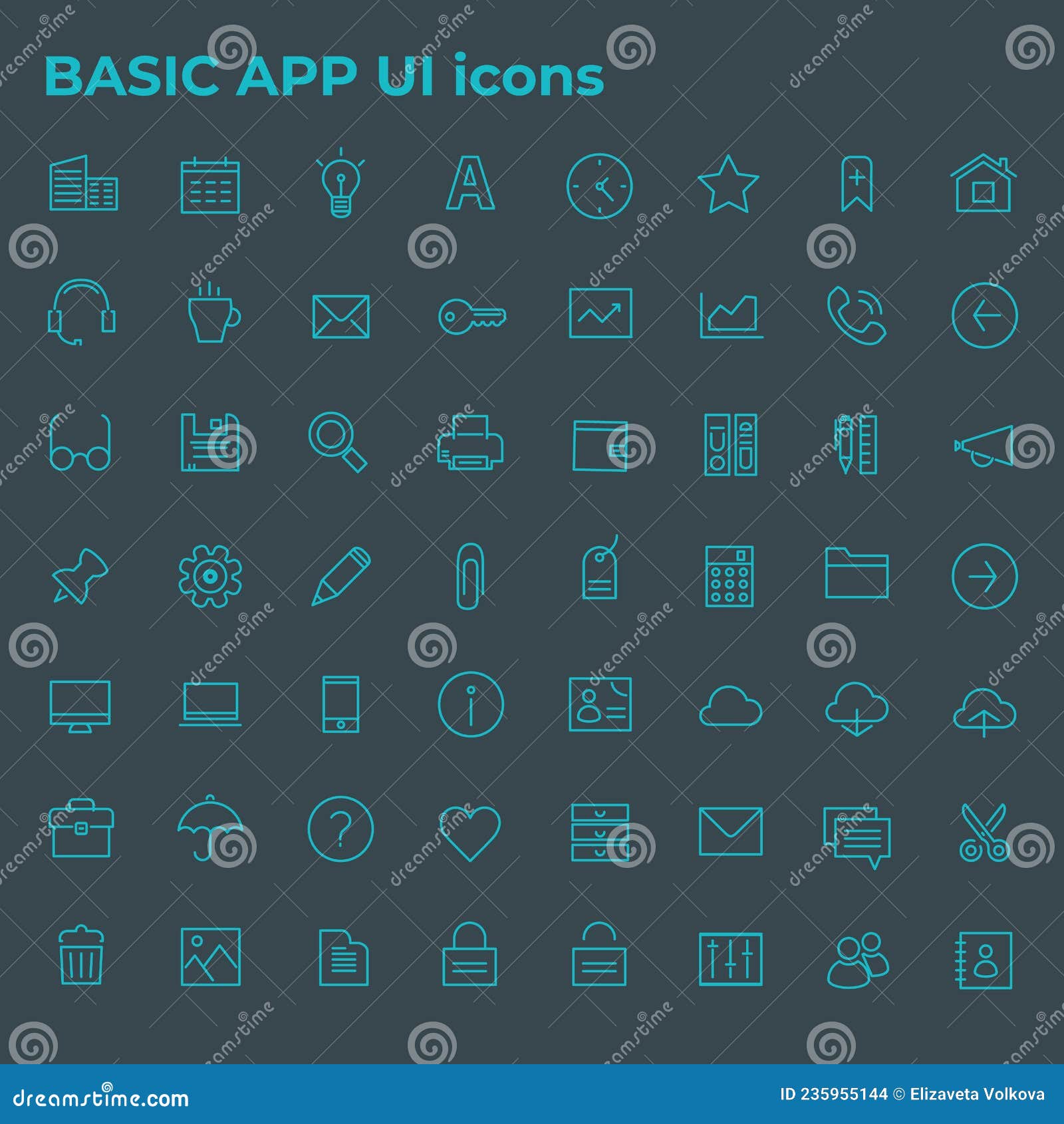 Big Basic App UI, UX and Office Linear Icon Set Stock Vector ...