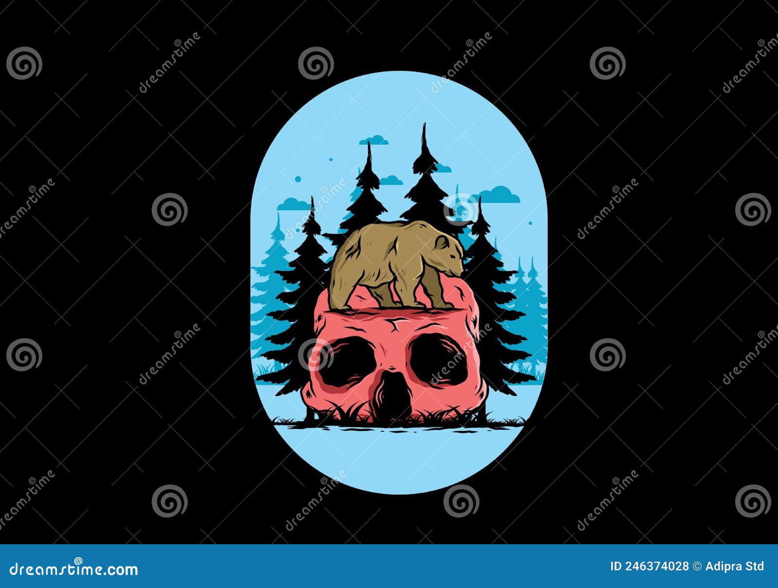 Big Bear Walking on Skull Head Illustration Stock Vector - Illustration ...