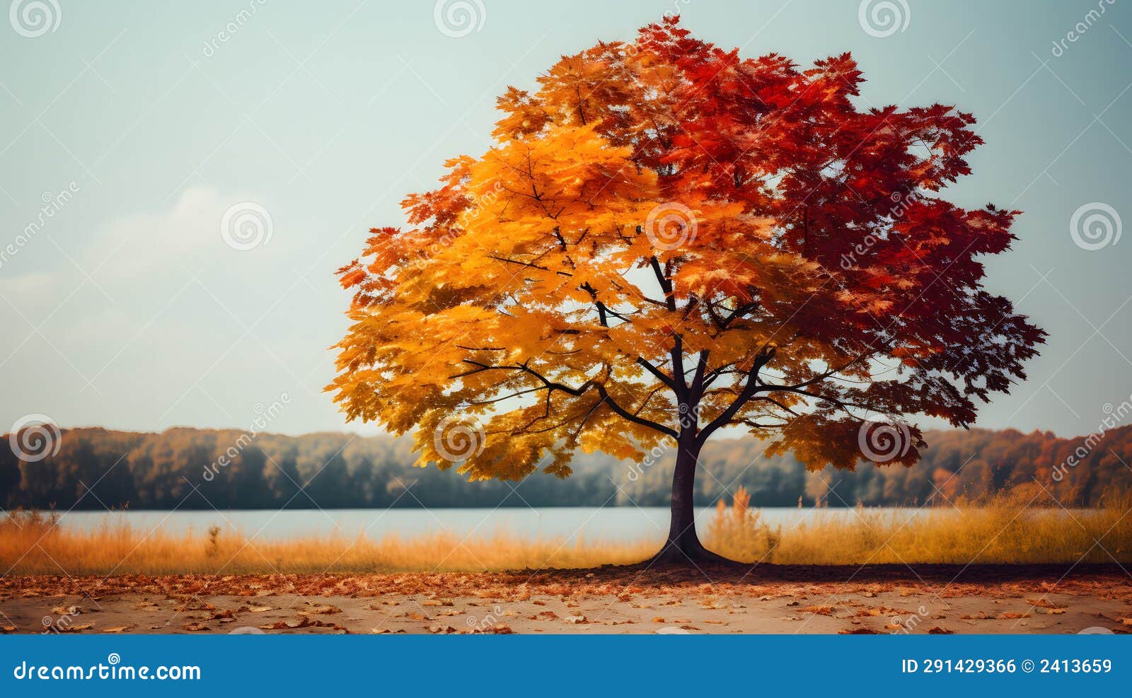 A Big Beautiful Autumn Tree. AI Generate Stock Illustration ...