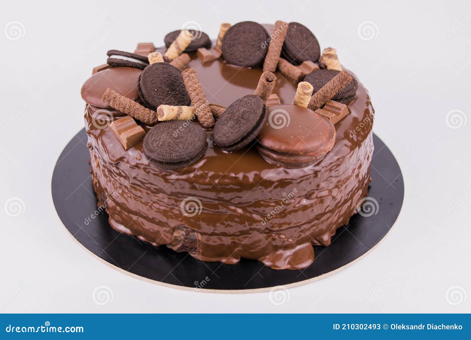 Big Beautiful Chocolate Cake with Cookie and Candy Decorations Stock ...
