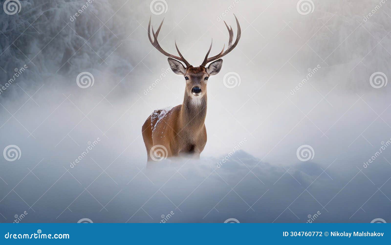 A Big Beautiful Deer Emerges from the White Fog. Stock Photo - Image of ...