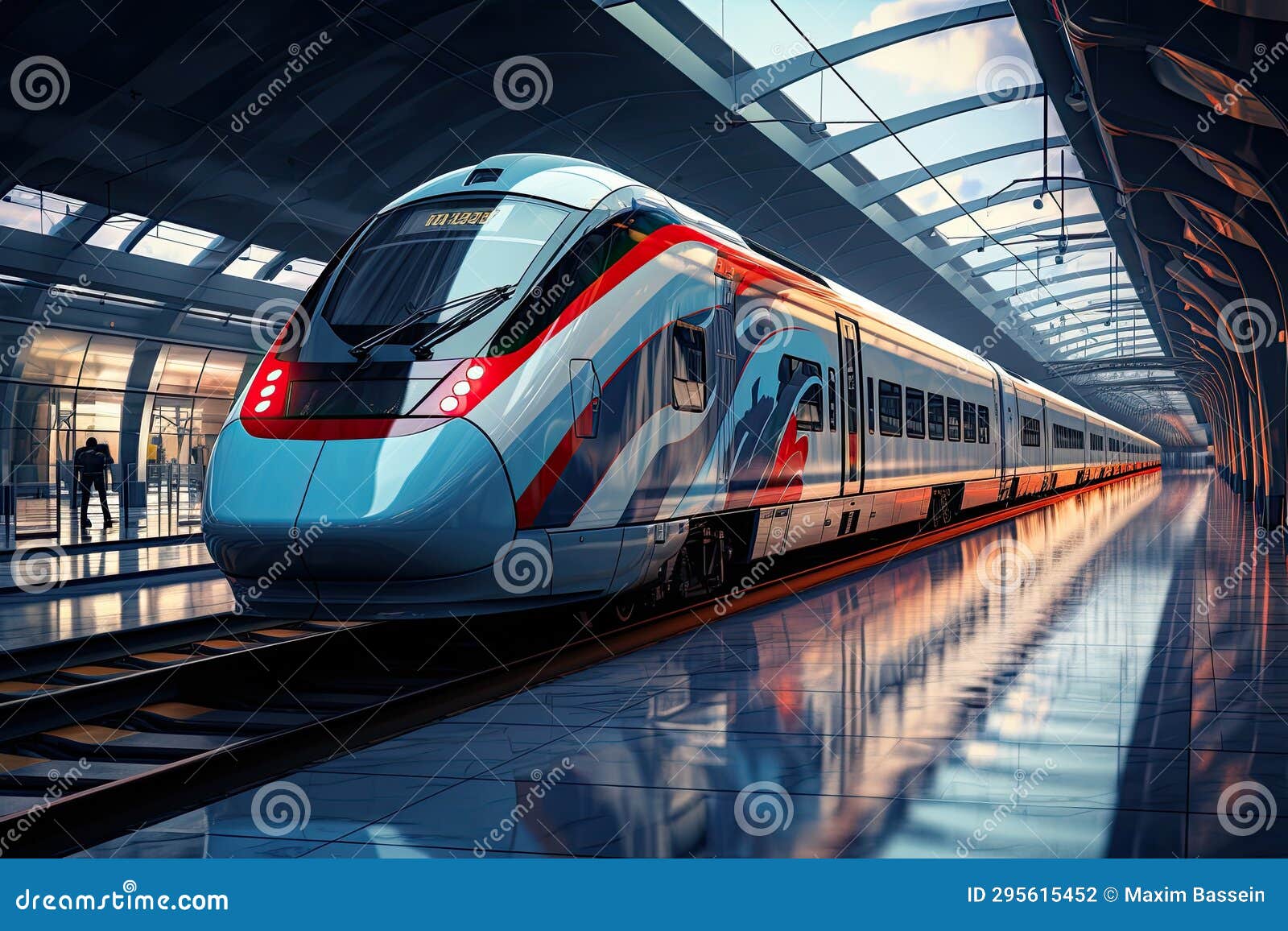 A Big Beautiful High-speed Passenger Train at the Station. Generated by ...