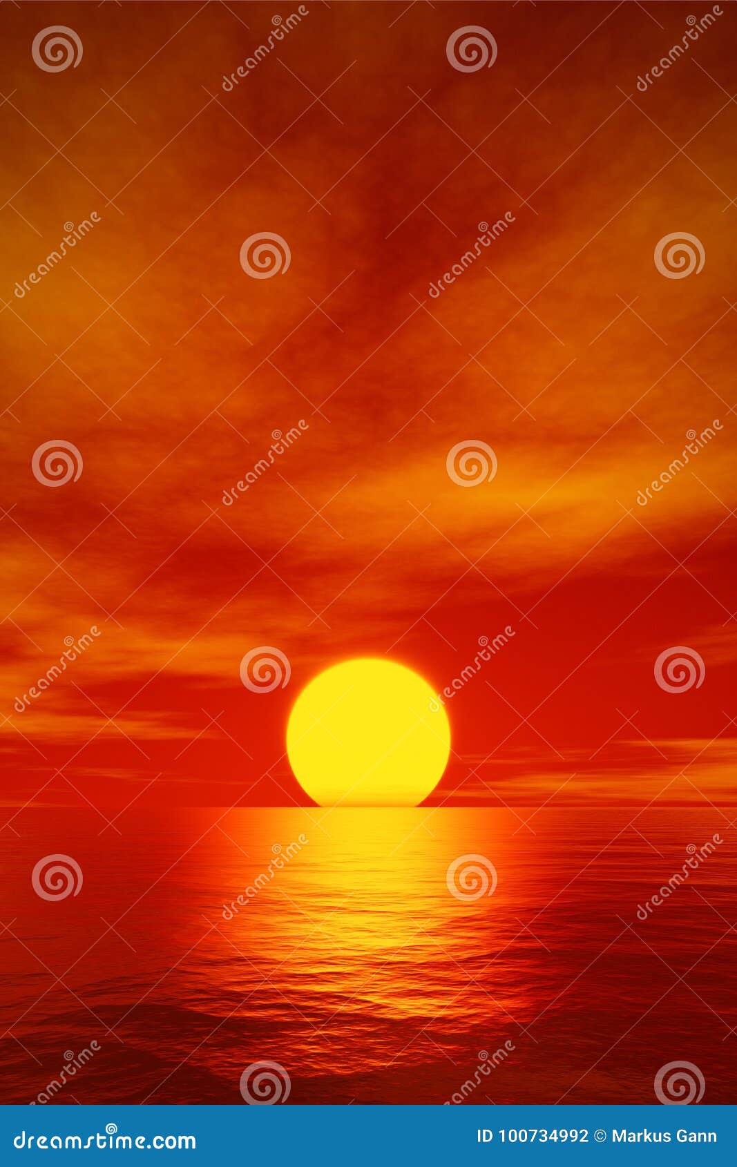 Big Beautiful Red Sunset Over the Ocean Stock Illustration ...