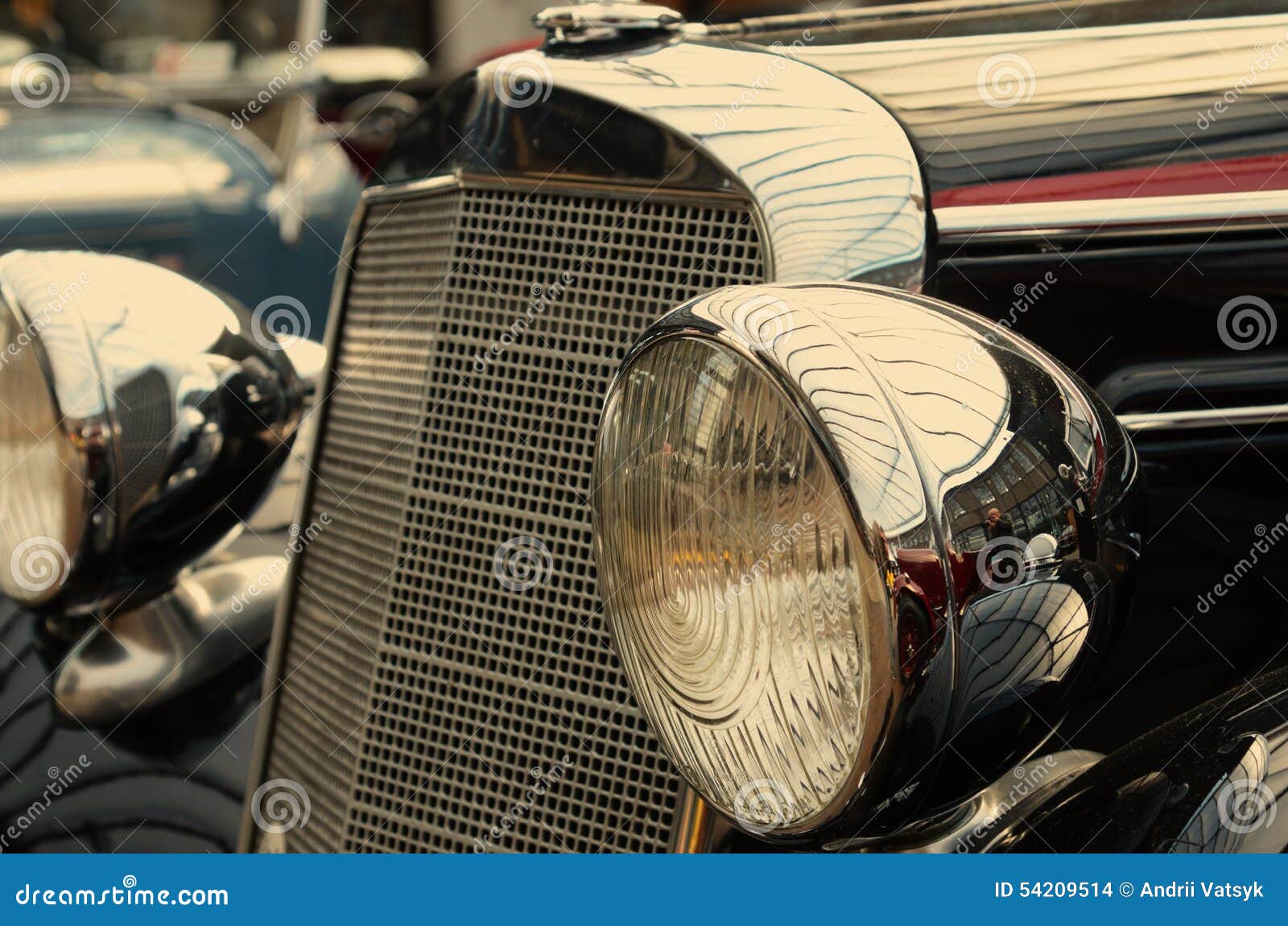 Big Beautiful Round Headlights of Old Car Close-up Stock Photo - Image ...