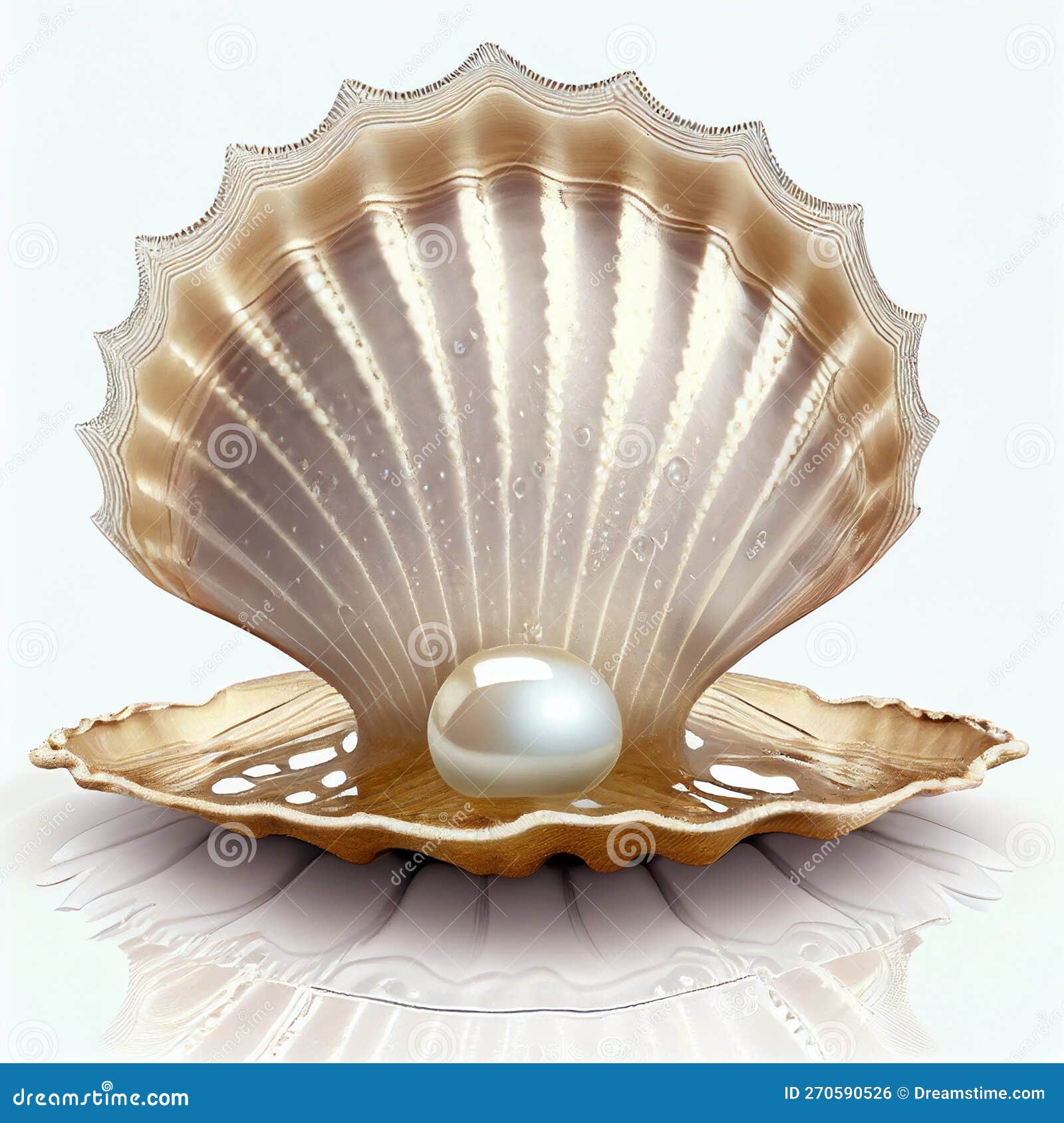 Big Beautiful Sparkling Pearl in a Shell, Isolated on White Close-up ...