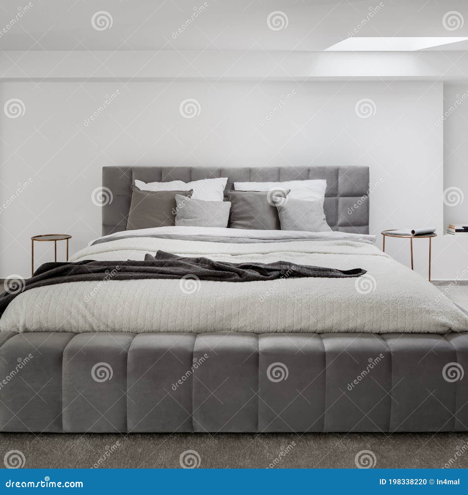Big Bed with Gray and Quilted Frame Stock Photo - Image of furniture ...