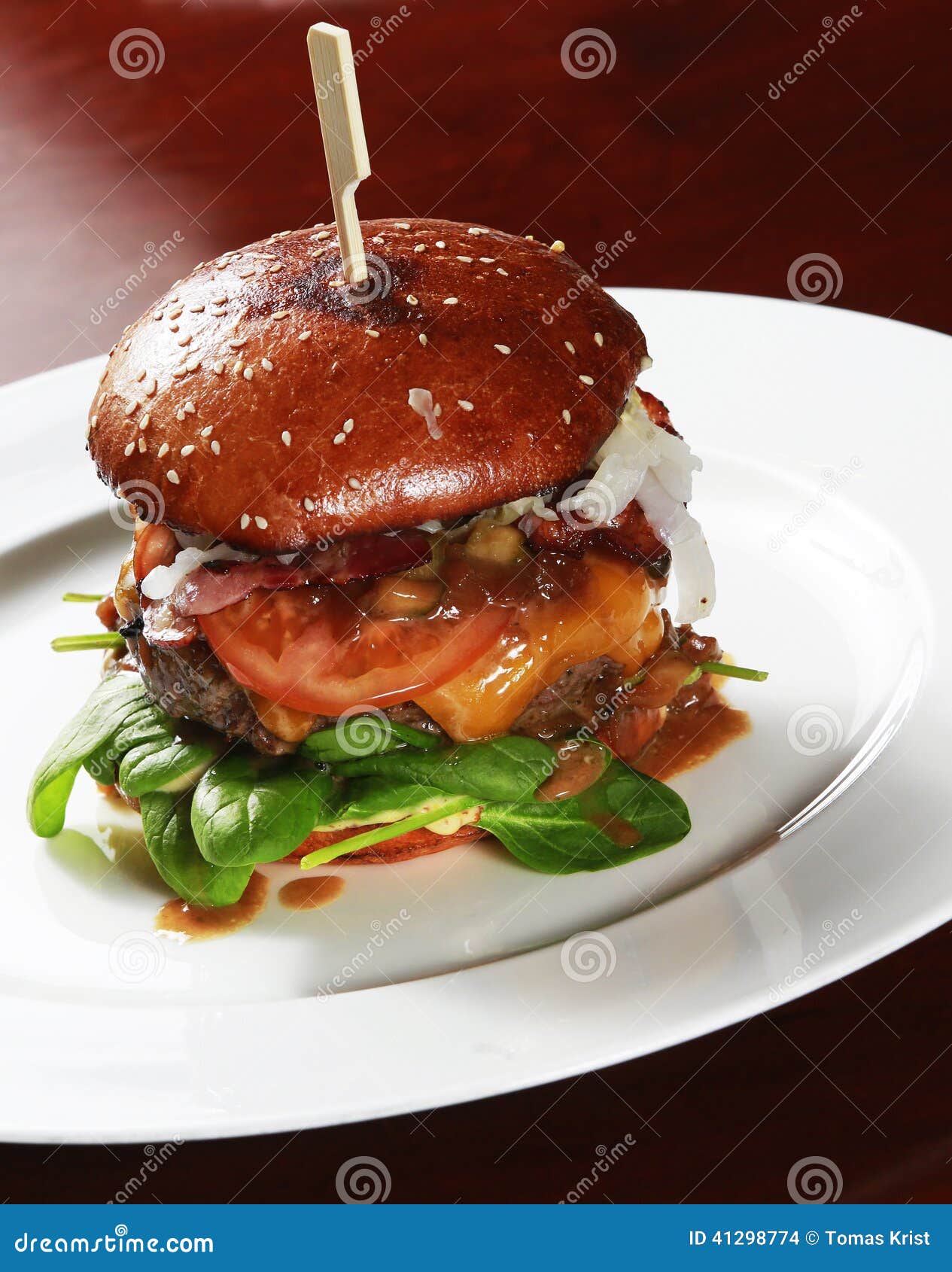 Big Beef Burger Full of Fresh Vegetable Stock Photo - Image of bacon ...
