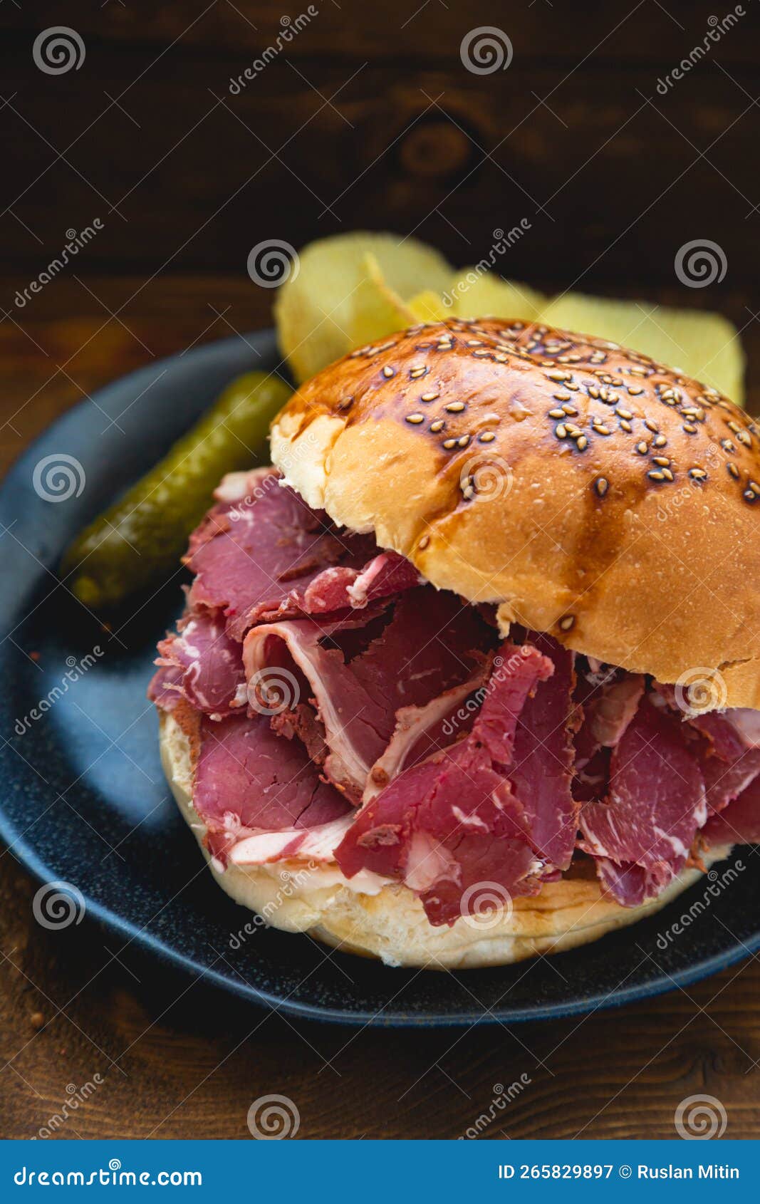 Big Beef Sandwich. Sandwich with Basturma. Stock Image - Image of ...