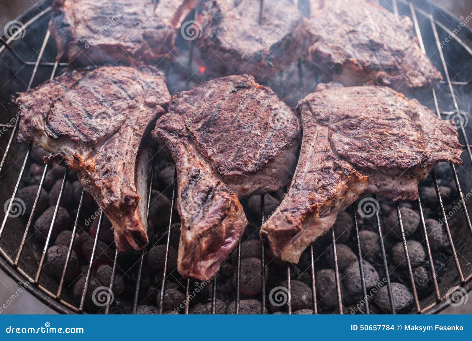 Big Beef Steaks on Bone Grilled Barbecue Stock Photo - Image of ...
