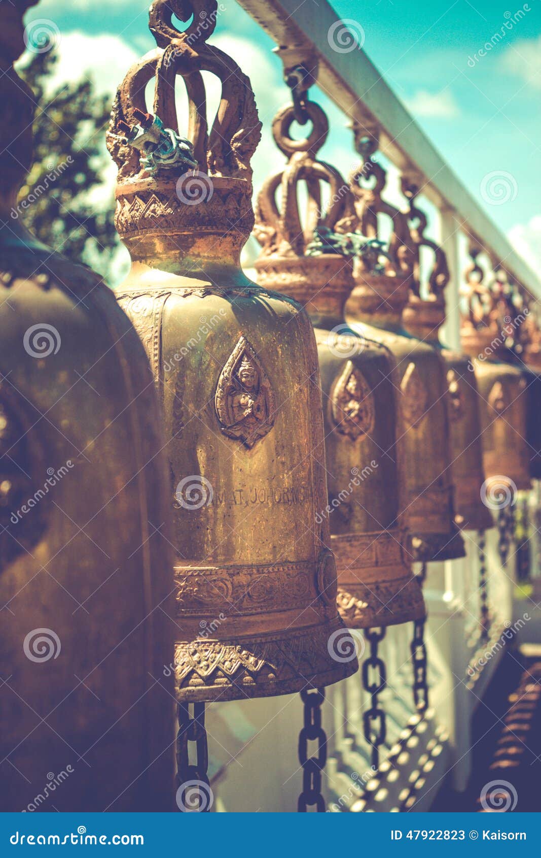 Big Bells in Asia Temple Vintage Style Stock Image - Image of ...
