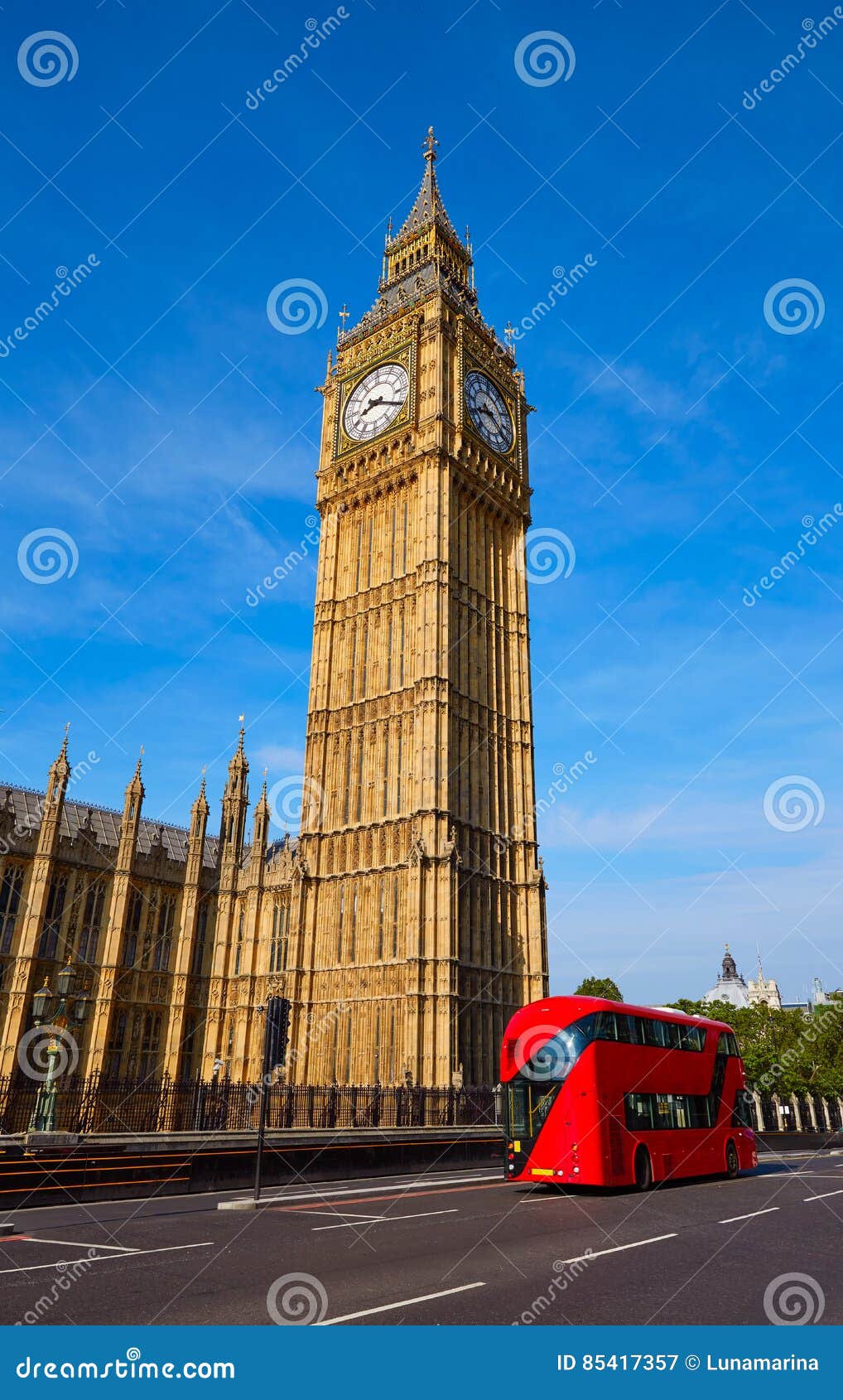 Big Ben Clock Tower and London Bus Stock Image - Image of london, great ...