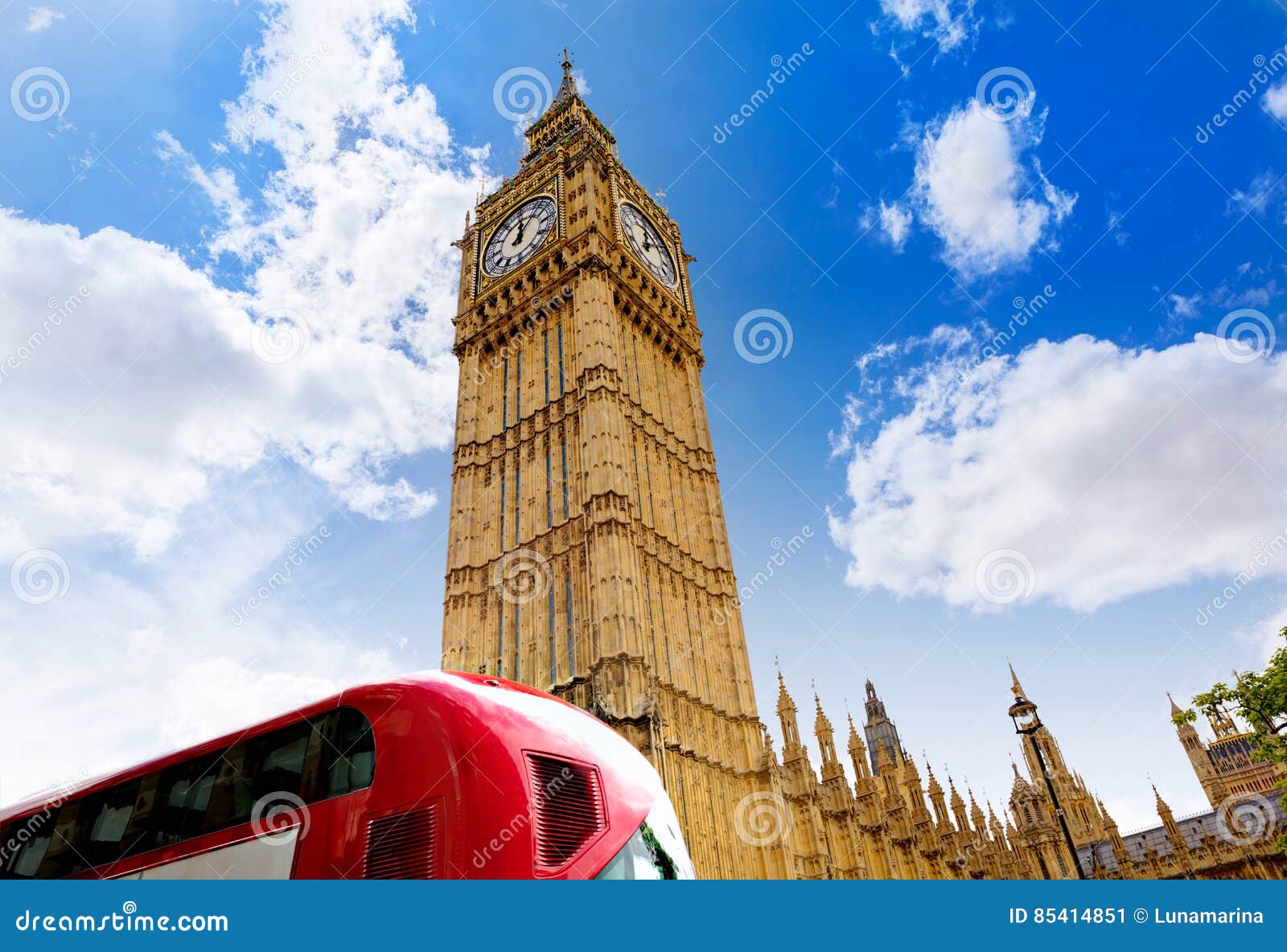 Big Ben Clock Tower and London Bus in UK Stock Image - Image of ...
