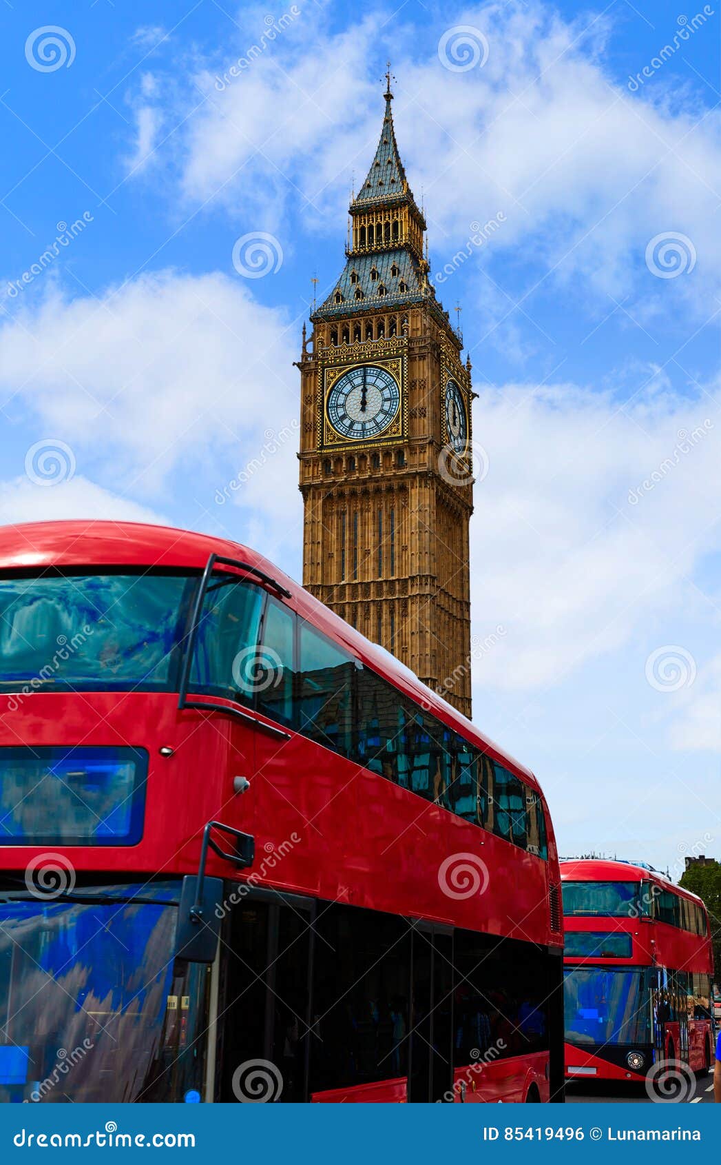Big Ben Clock Tower and London Bus in UK Stock Photo - Image of retro ...