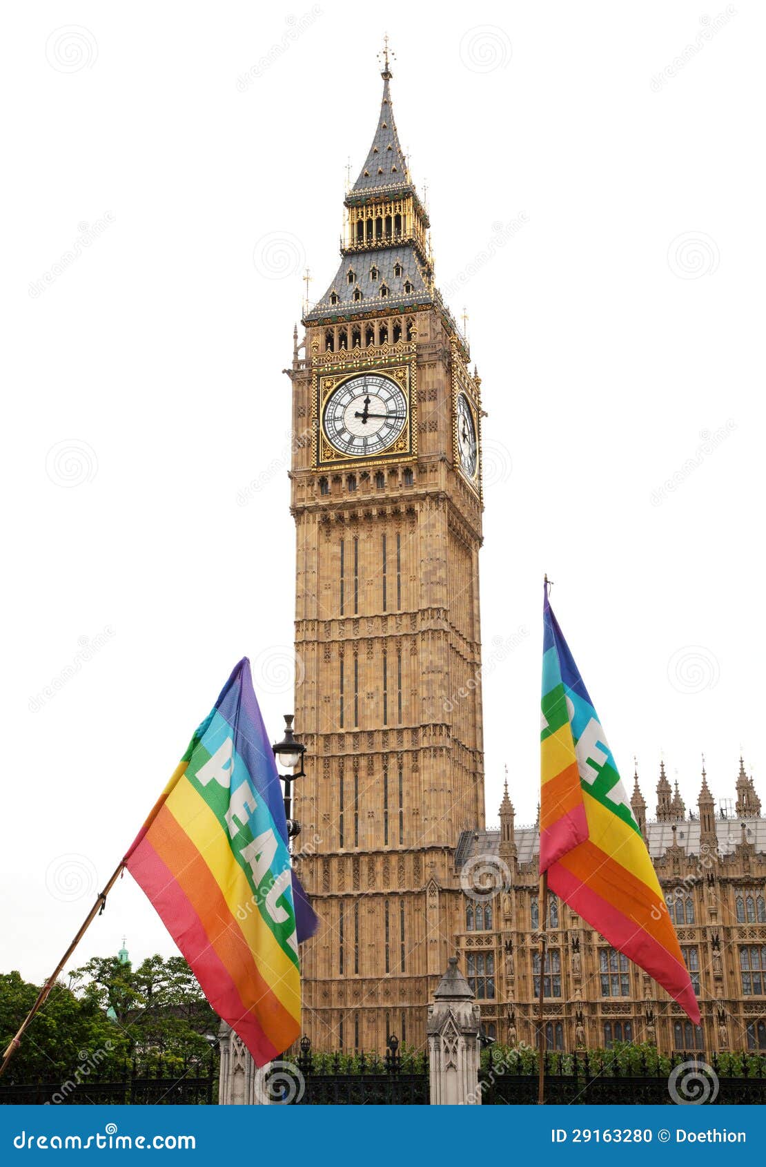 Big Ben with Peace Protest Flags in Foreground Stock Photo - Image of ...