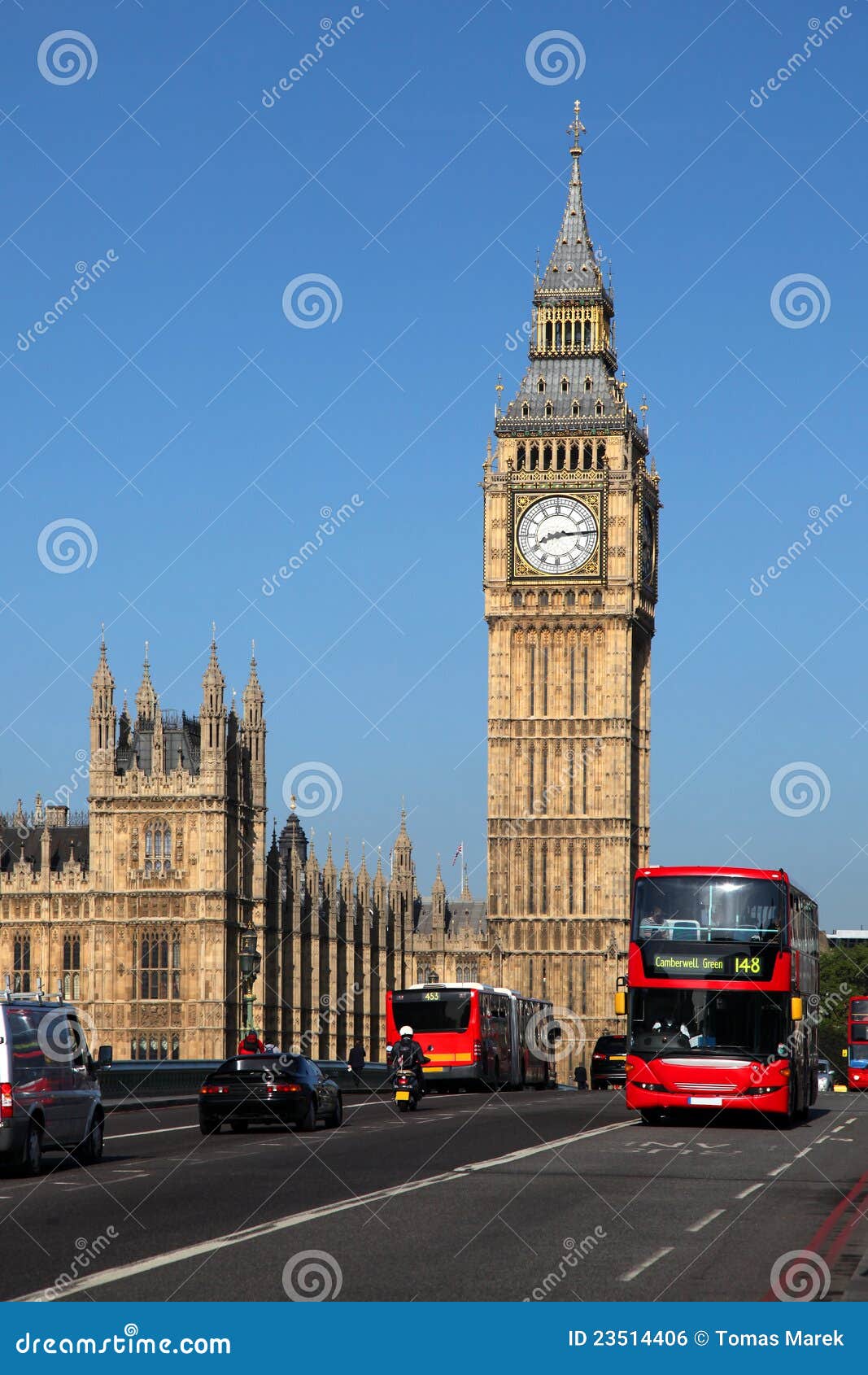 Big Ben with Red Bus in London, UK Stock Photo - Image of powerful ...