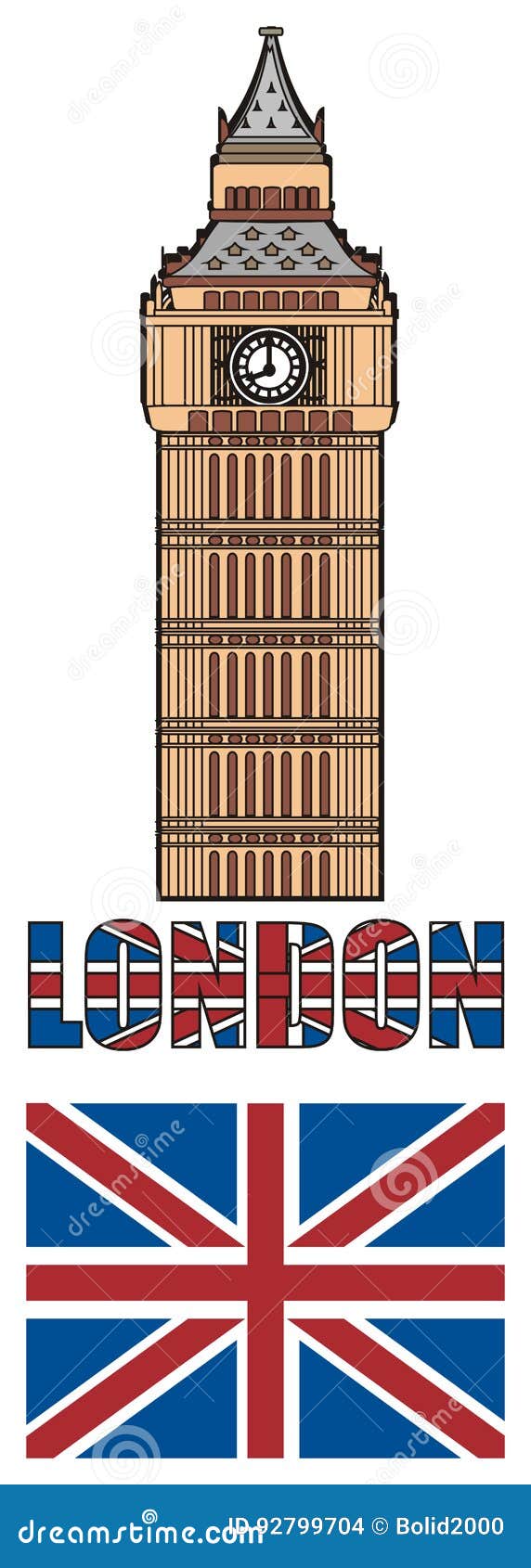 Big Ben Tower and Letters with Flag Stock Illustration - Illustration ...