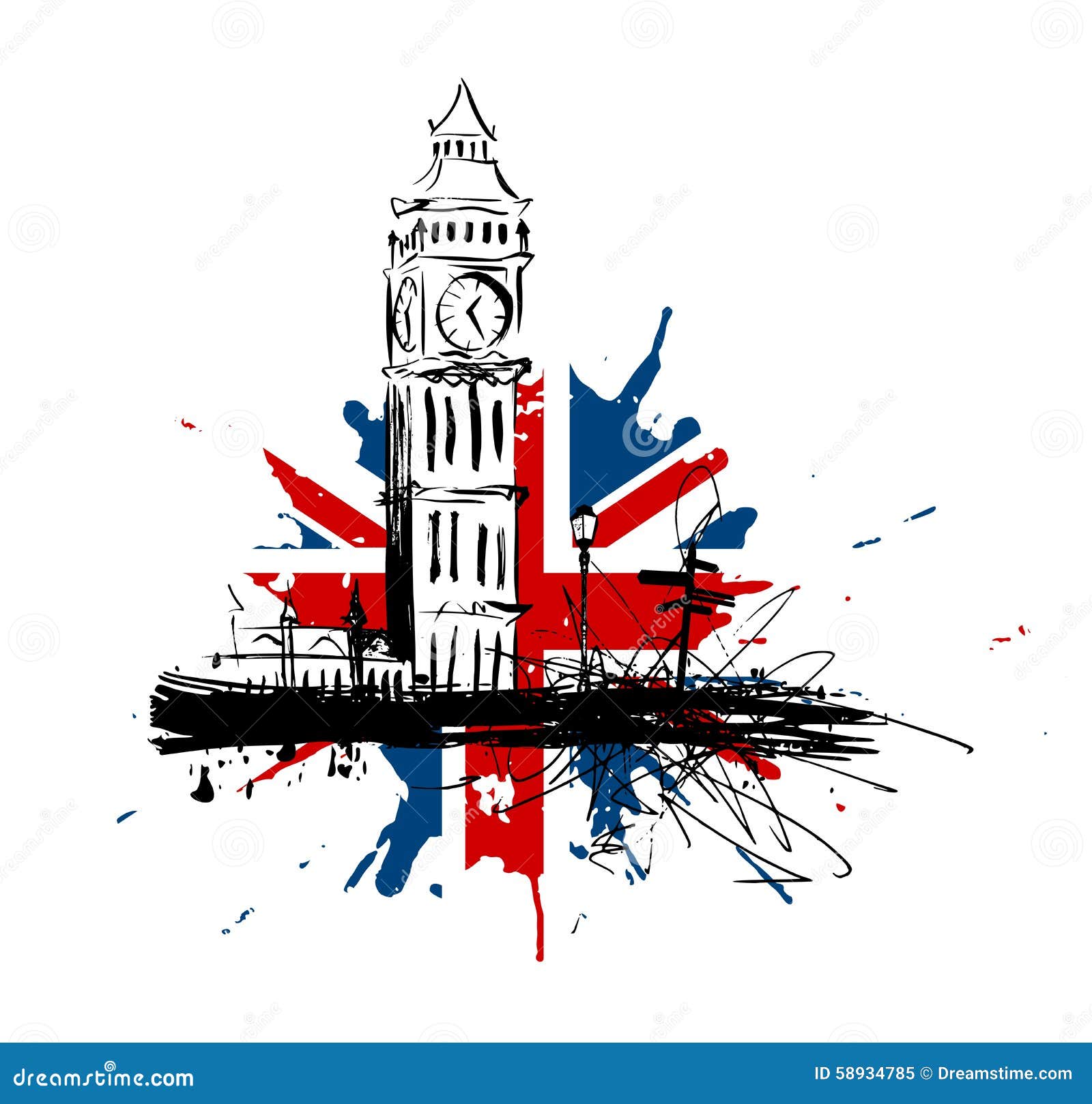 Big Ben and Union Jack stock illustration. Illustration of monument ...