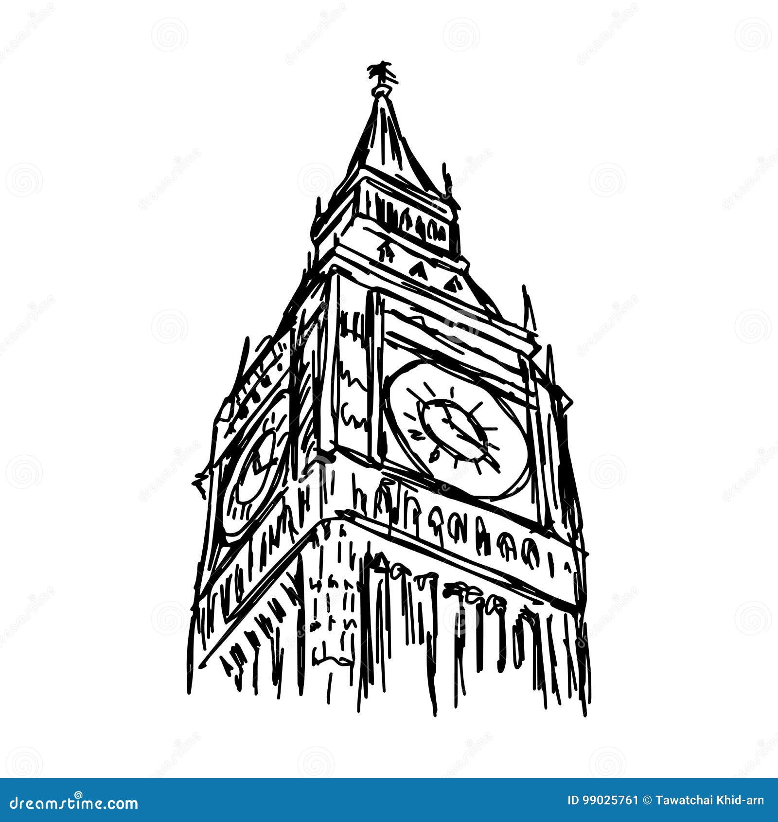 Big Ben - Vector Illustration Sketch Hand Drawn Isolated on Whit Stock ...