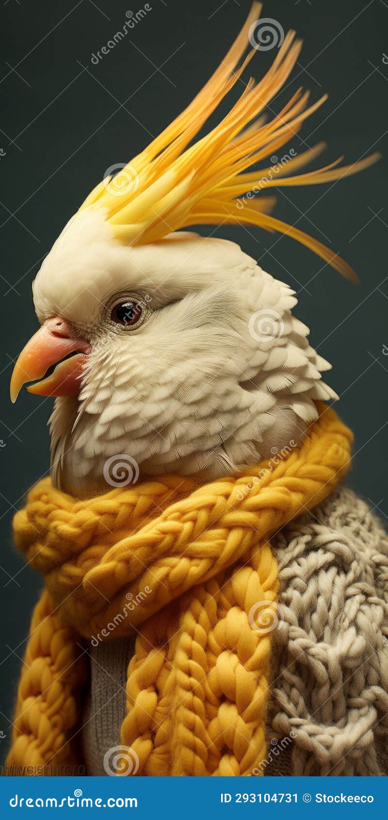 Hyperrealistic Knitwear: Yellow Knit Sweater on Bird with Braids Stock ...