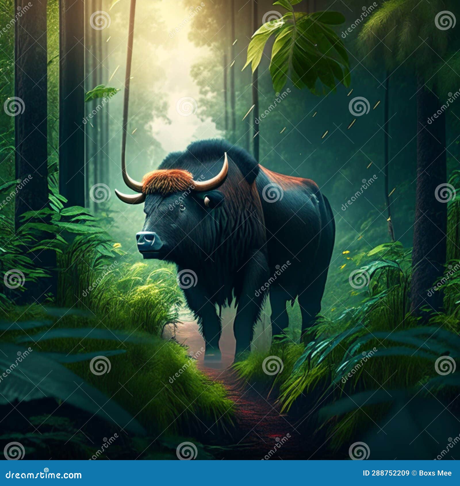 Big Bison in the Forest. BANNER, LONG FORMAT Generative AI Stock ...