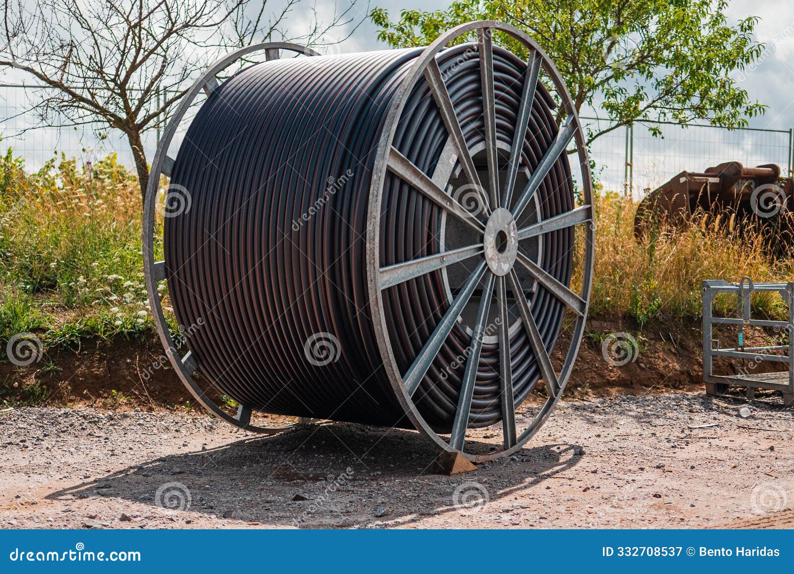 Big Black Cable Reel As Material for an Underground Construction Work ...