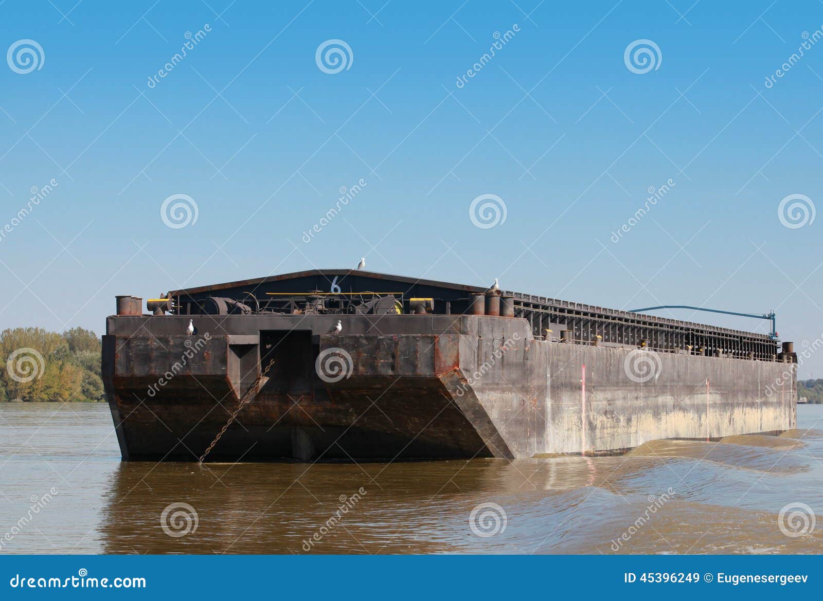 Big Black Cargo Barge is Anchored on Danube River Stock Image - Image ...