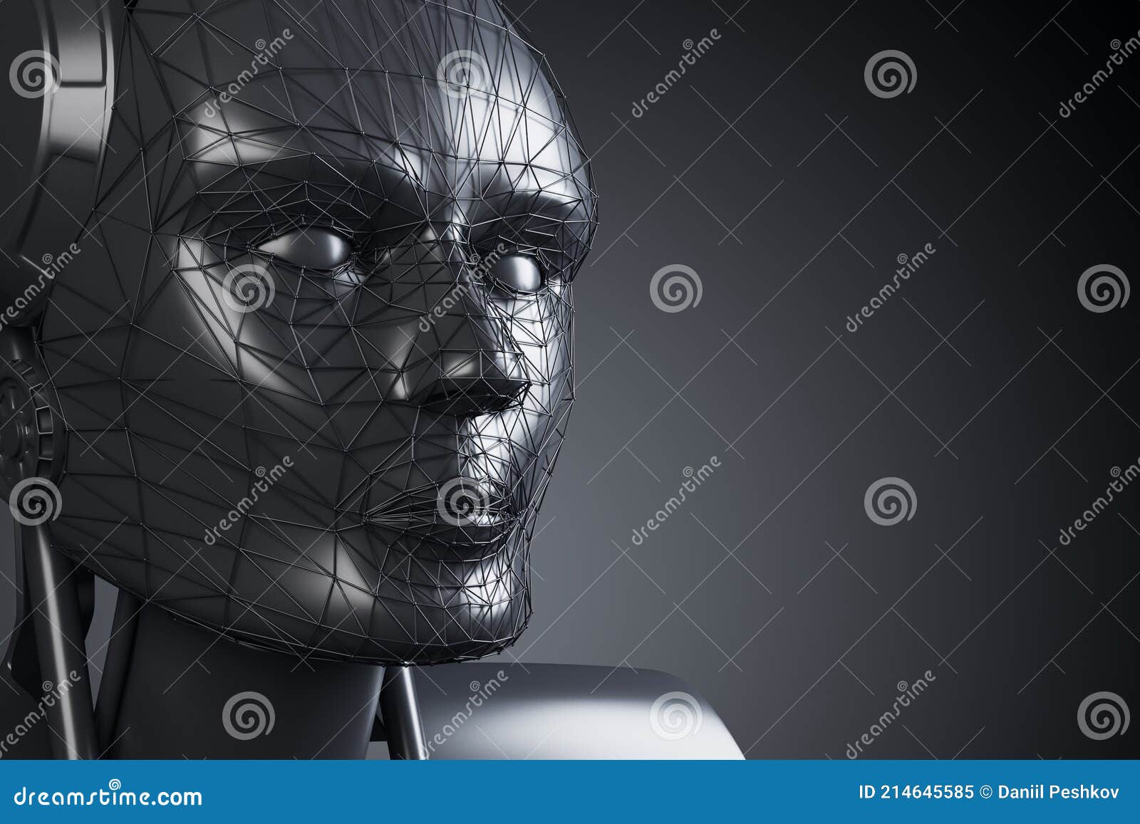 Big Black Computer Face, Full Face, Black Background, AI Concept Stock ...