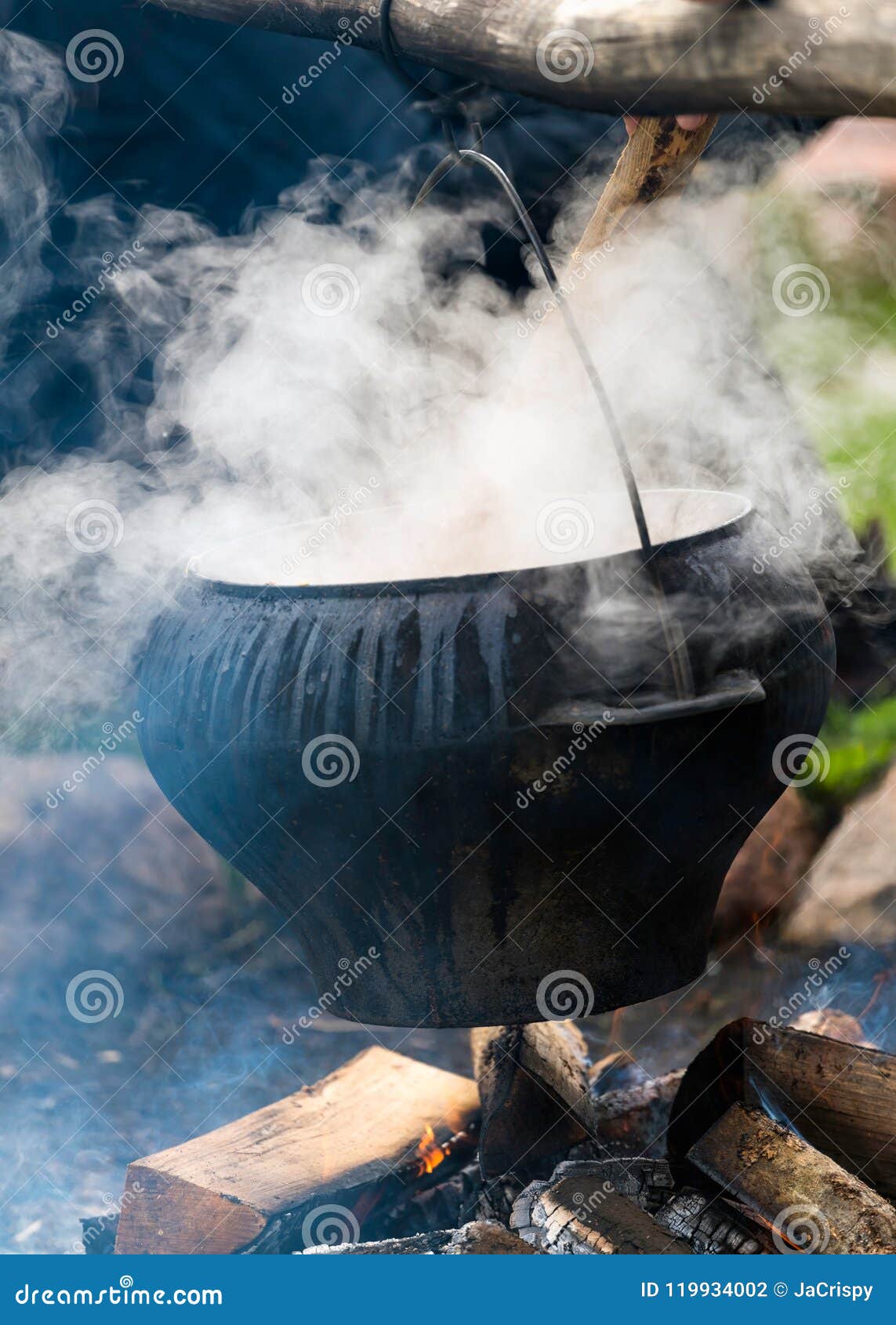 Big Black Cooking Pot on Fire Outdoors Stock Photo - Image of caldron ...