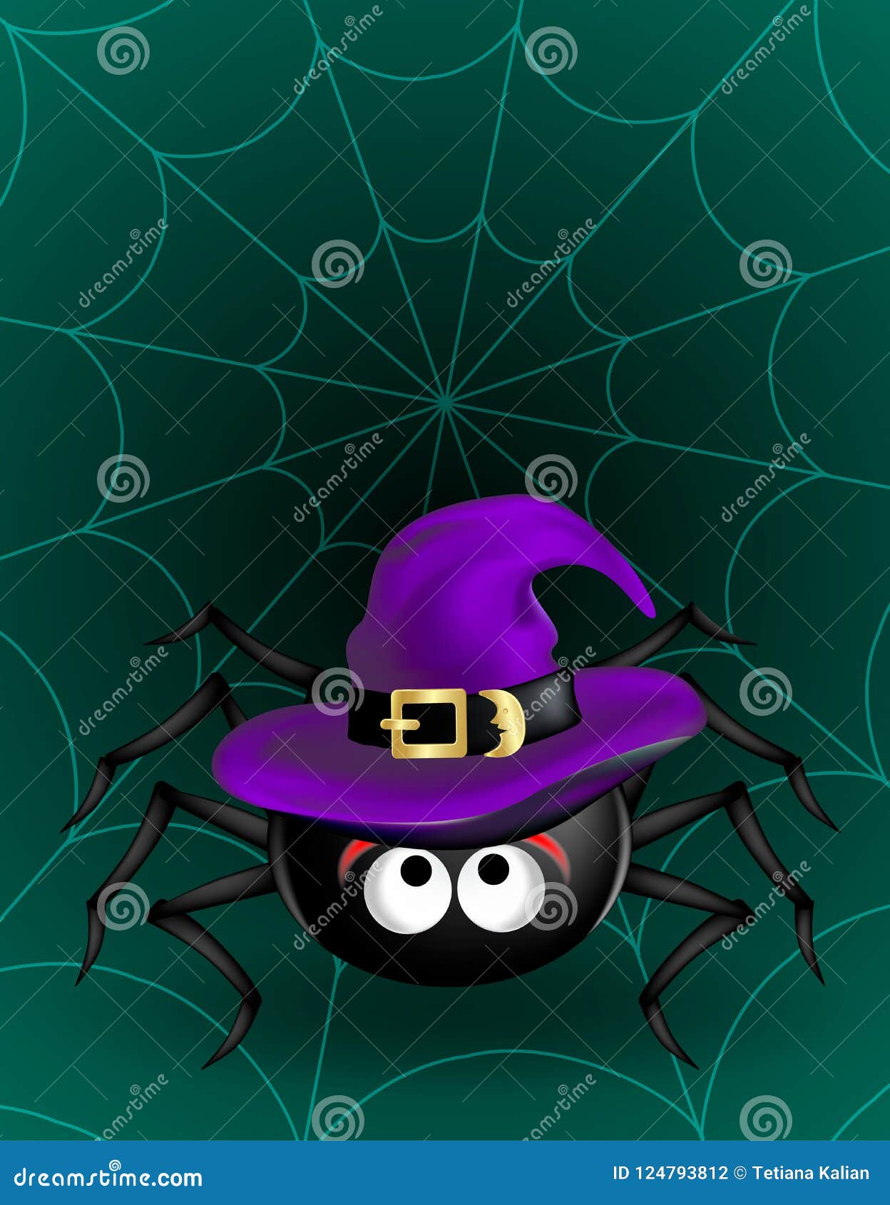 Big Black Cute Spider in Violet Witch Hat Hanging on Cobweb on Dark ... Big Black Cute Spider in Violet Witch Hat Hanging on Cobweb on Dark ...