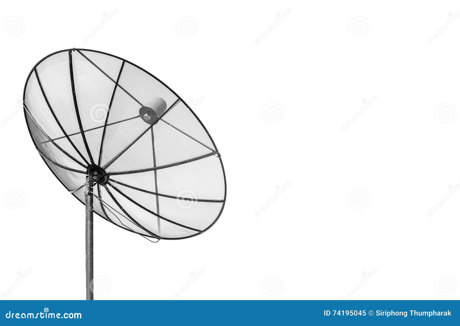 Black Satellite Dish Antenna Receiver Against On Blue Sky Background ...