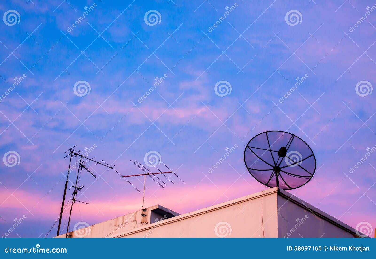 Black Satellite Dish Antenna Receiver Against On Blue Sky Background ...