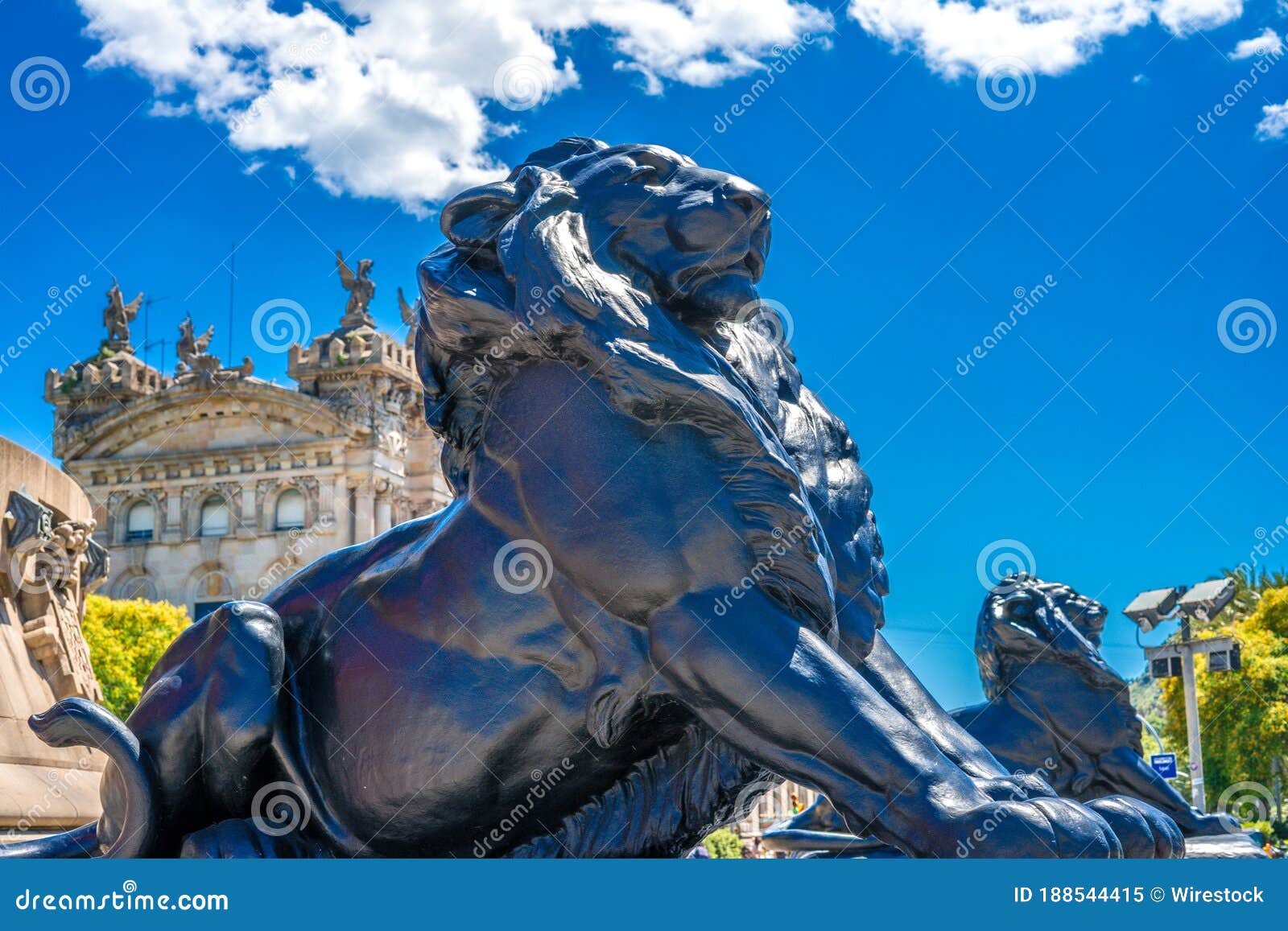 Big Black Statue of a Lion in Barcelona, Spain Editorial Image - Image ...