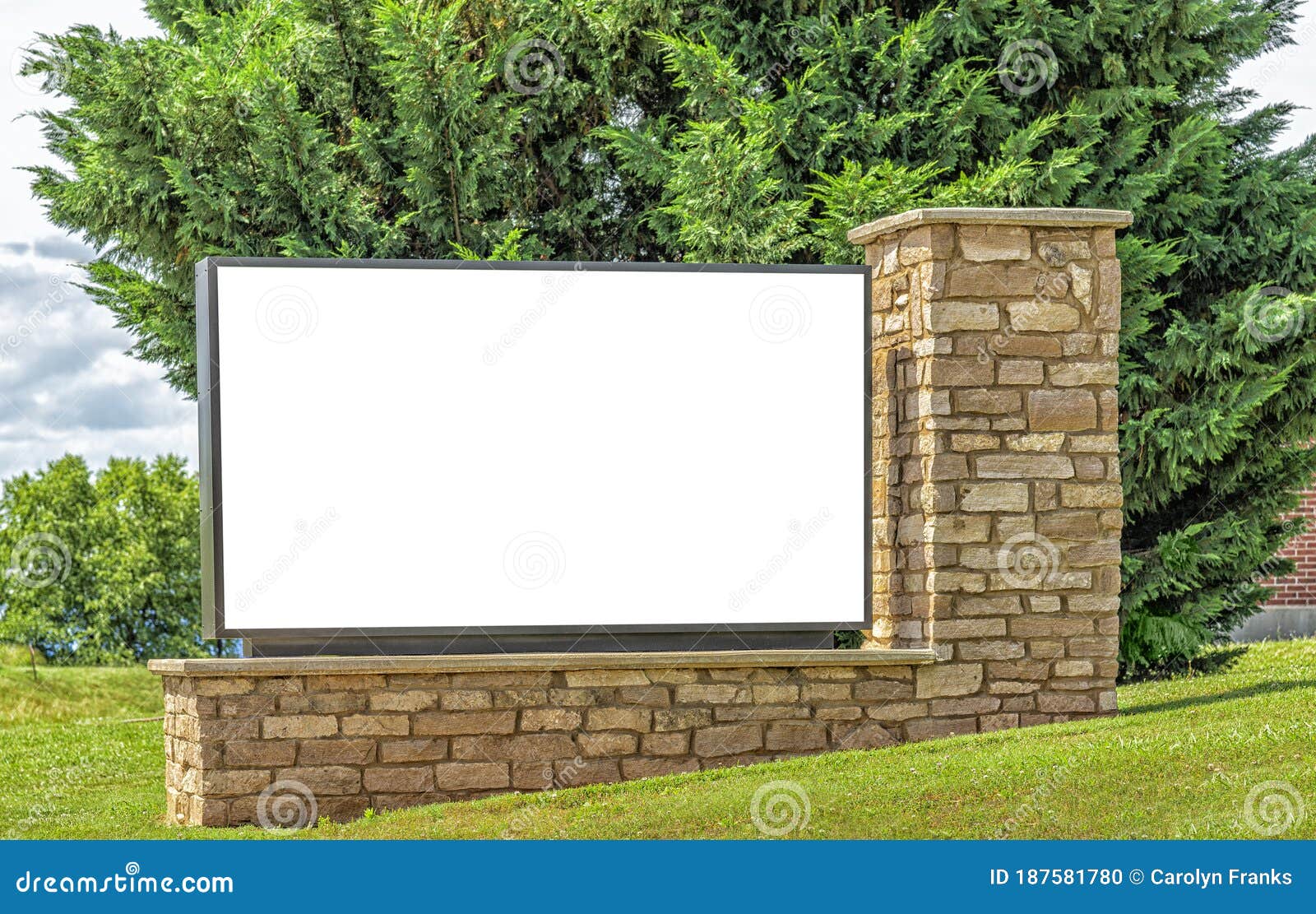 Big Blank Sign on Stonework Support Stock Photo - Image of space, green ...