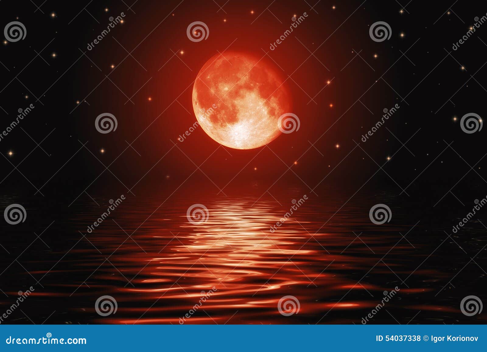Big Bloody Red Moon and Stars Stock Illustration - Illustration of ...