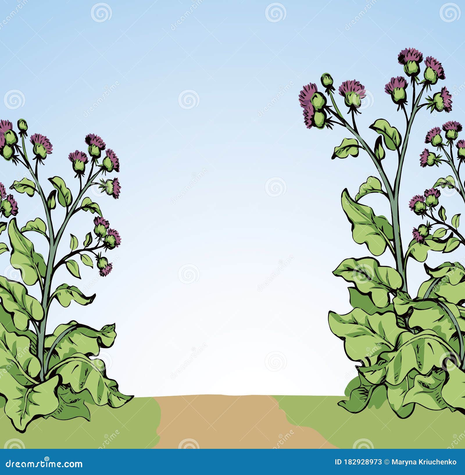Big Blooming Burdock. Vector Drawing Stock Vector - Illustration of ...