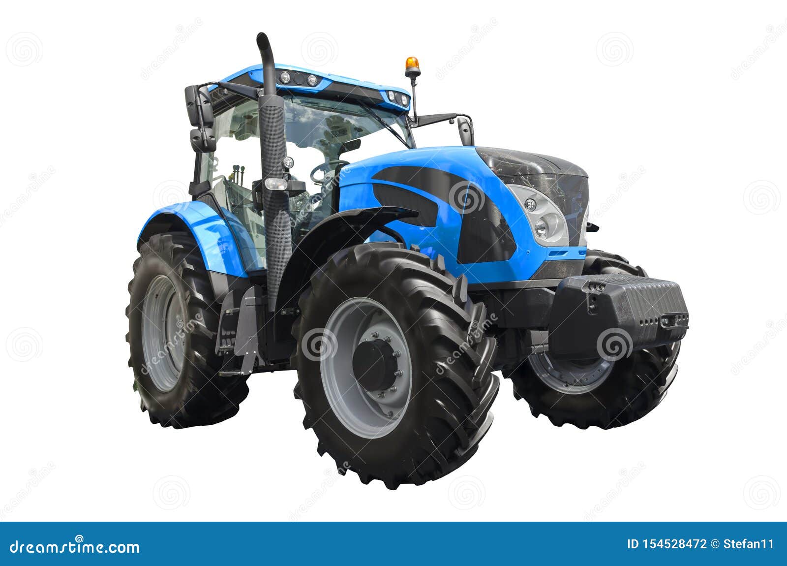 Big Blue Agricultural Tractor, Front View Stock Photo - Image of ...