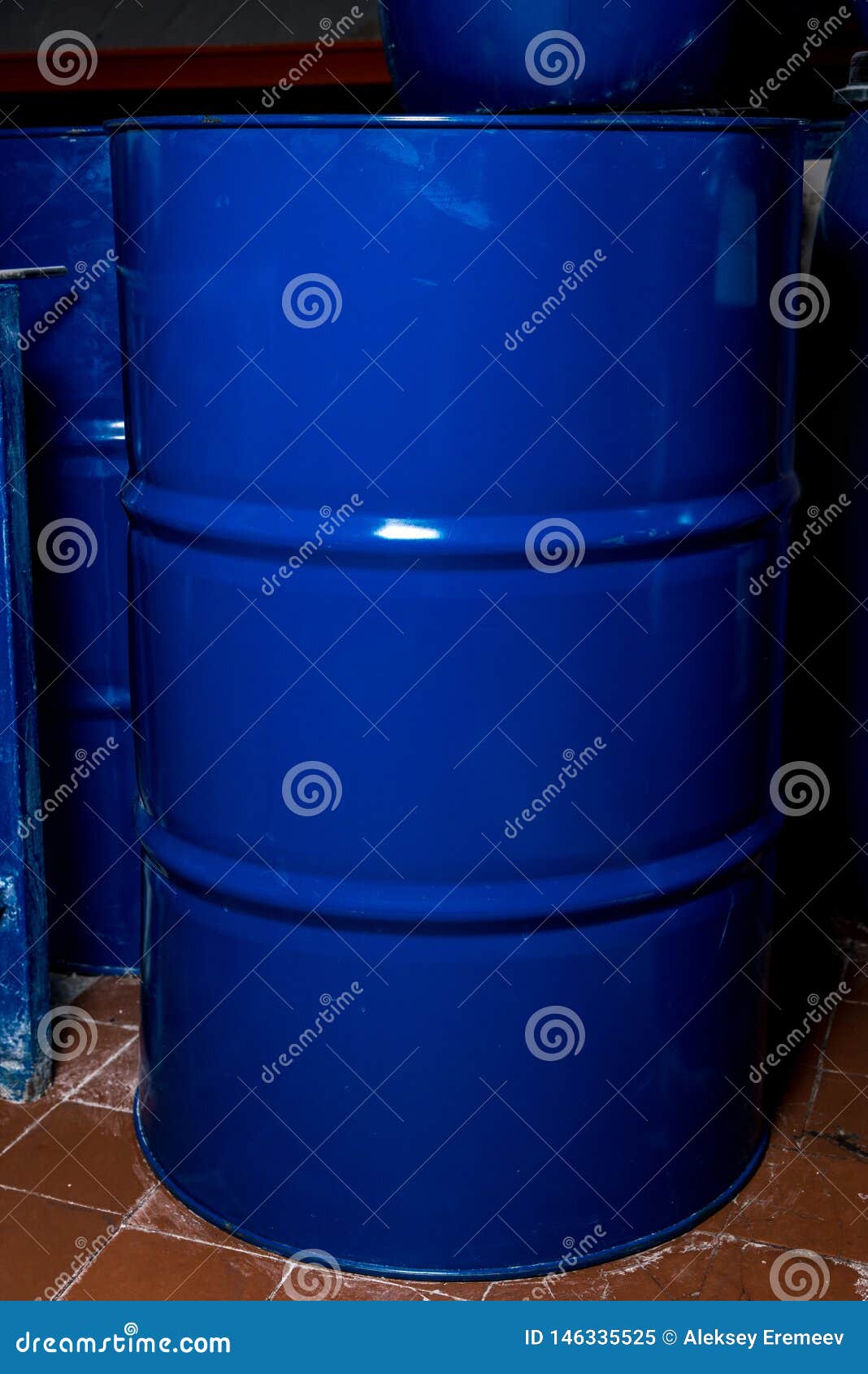 Big Blue Barrel for the Whole Frame. Vertical Frame Stock Image - Image ...