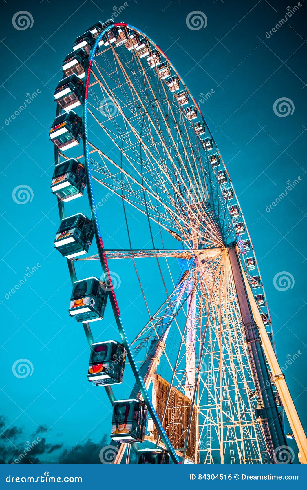 Big Blue Carousel Ferris Wheel Fairground Stock Photo - Image of family ...