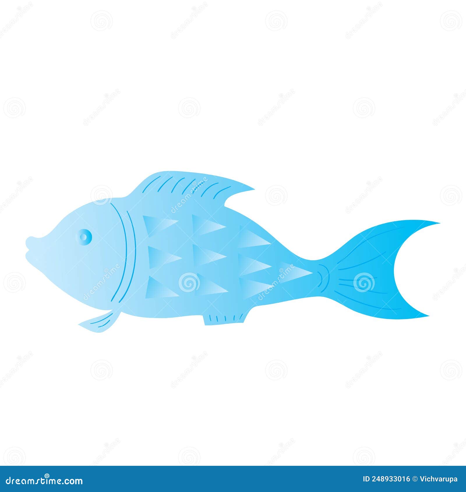 Big Blue Color Fish, Cartoon Illustration, Isolated Object on White ...