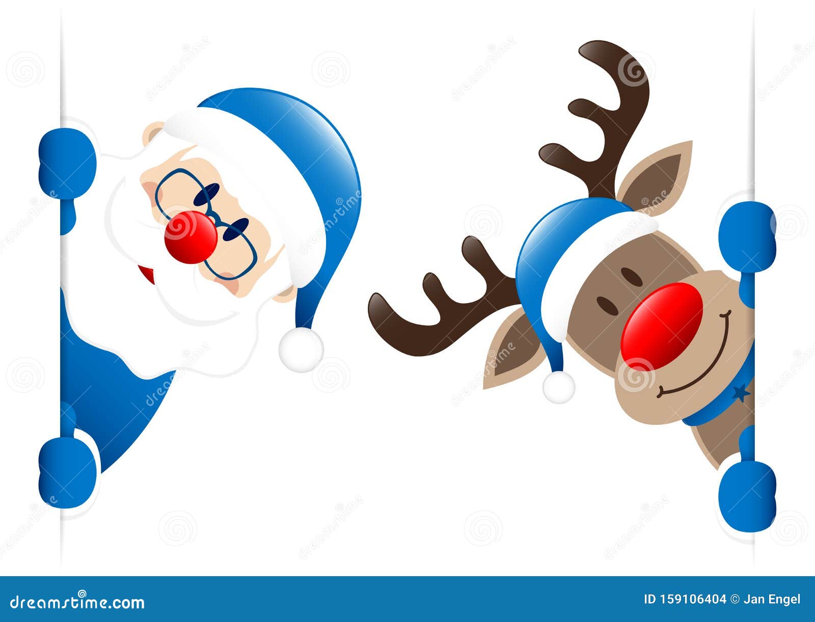 Big Blue Santa and Reindeer Inside Banner Stock Vector - Illustration ...