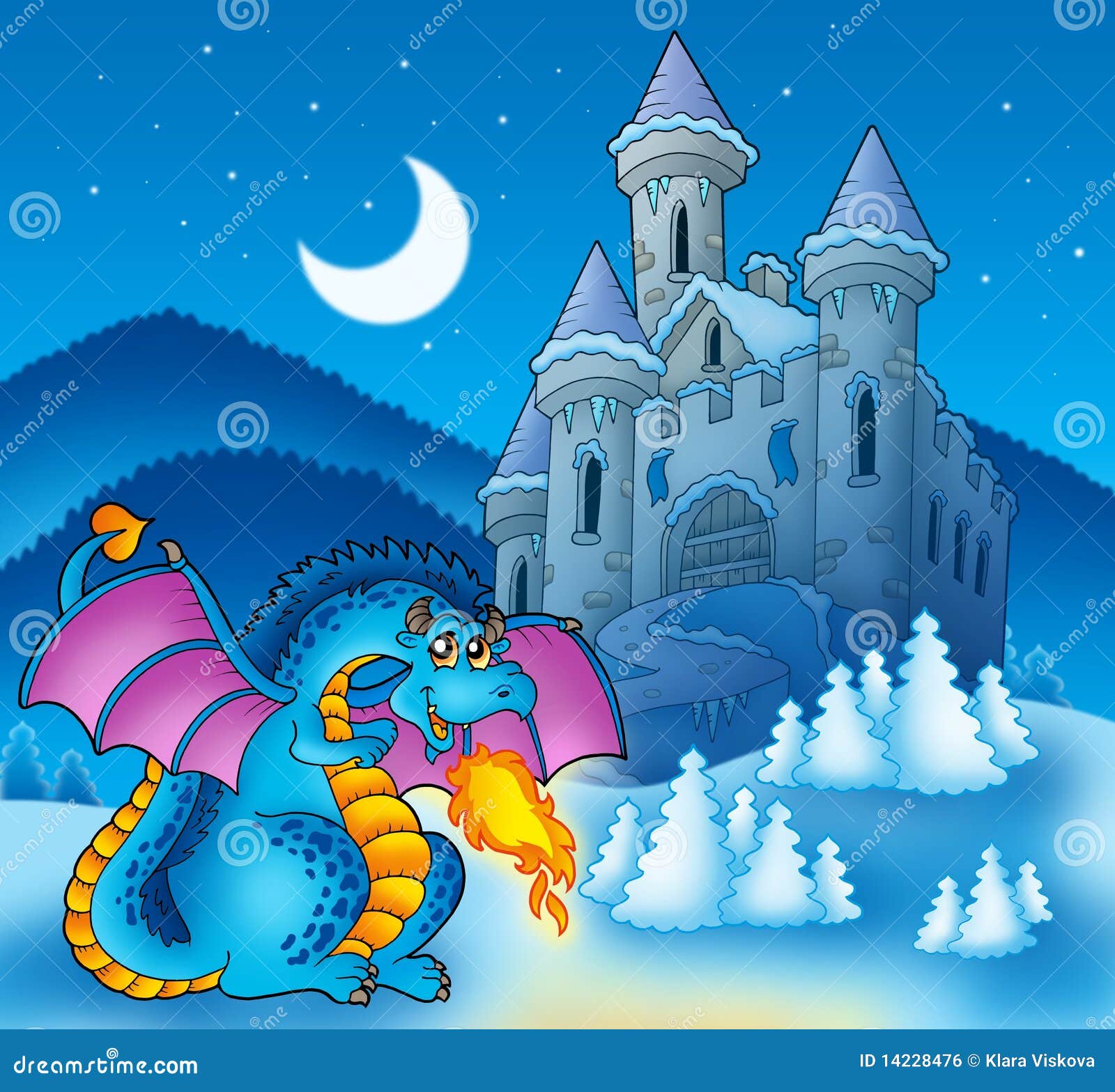 Big Blue Dragon with Winter Castle Stock Illustration - Illustration of ...