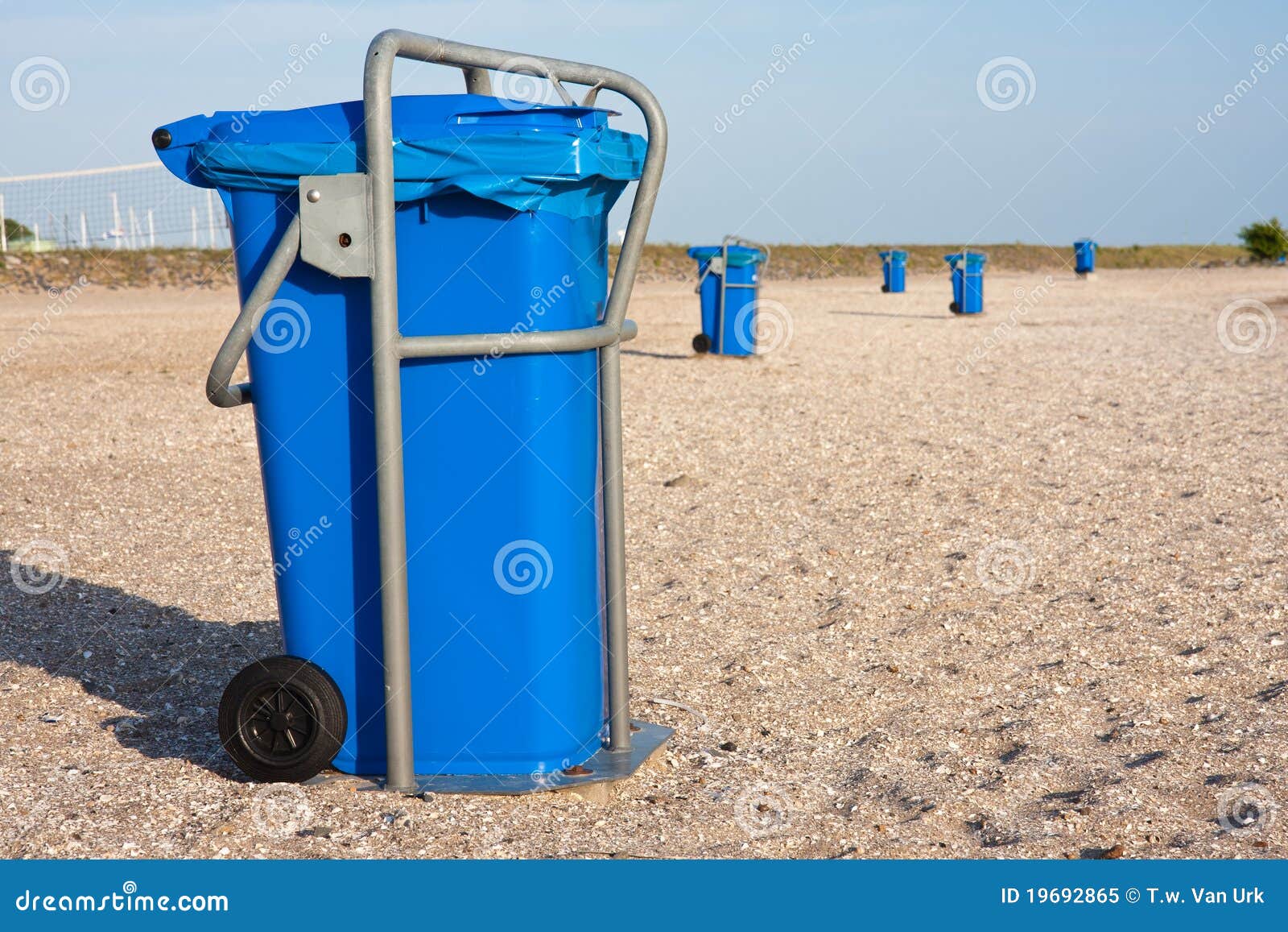 Big Blue Dust Bins at the Beach Stock Image - Image of season, plastic ...