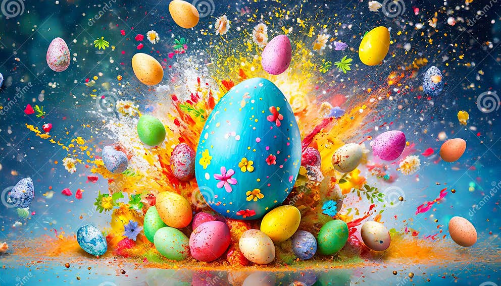 Big Blue Easter Egg Thrown in a Group of Colorful Easter Eggs Stock ...