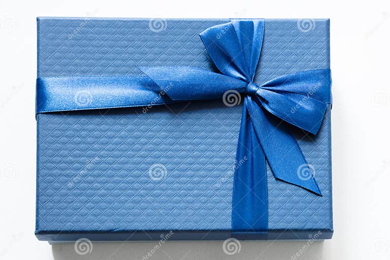 Big Blue Gift Box with a Blue Bow on a White Background Stock Image ...